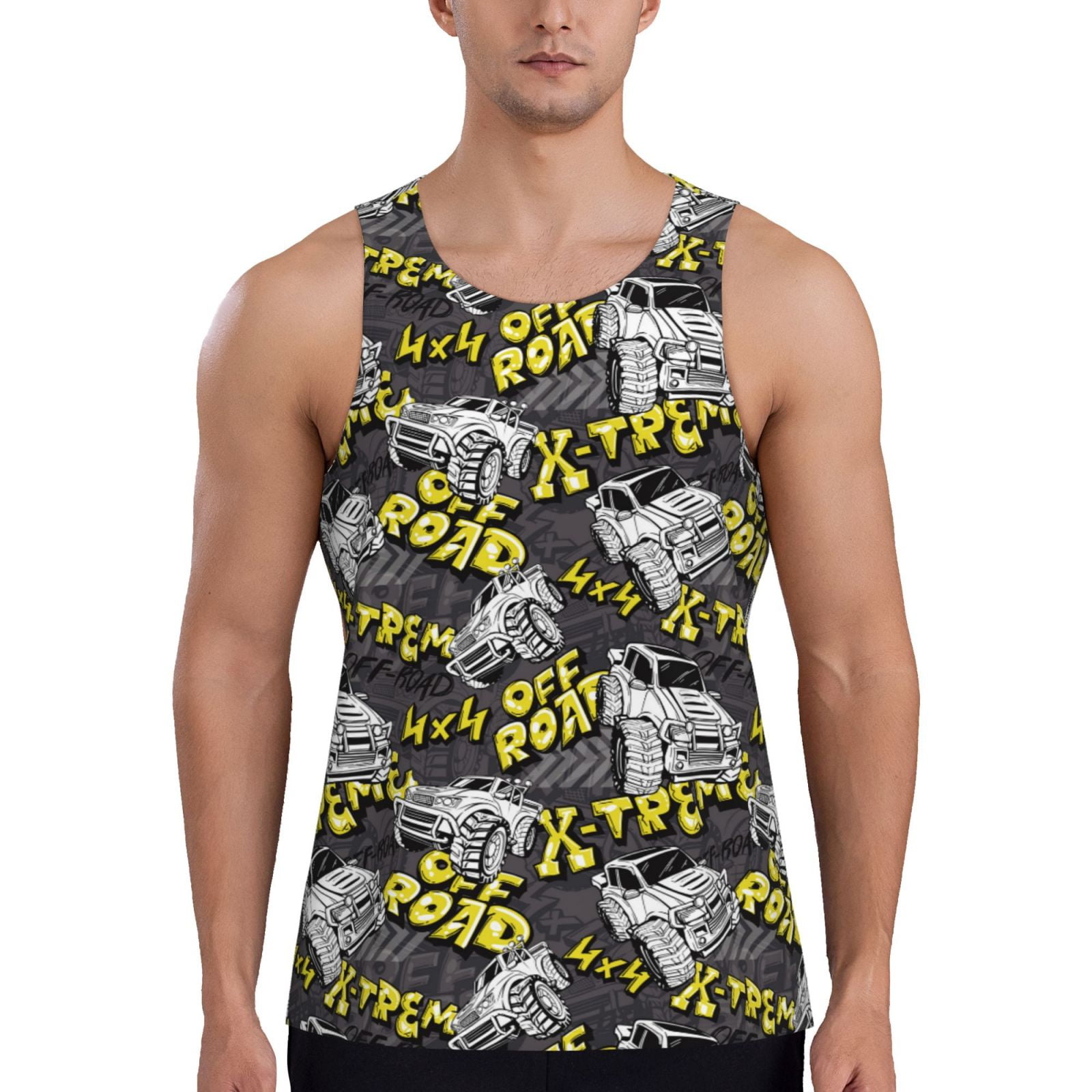 Daiia White Retro Off-Road Vehicle Printed Men's Quick Dry Fit Muscle ...