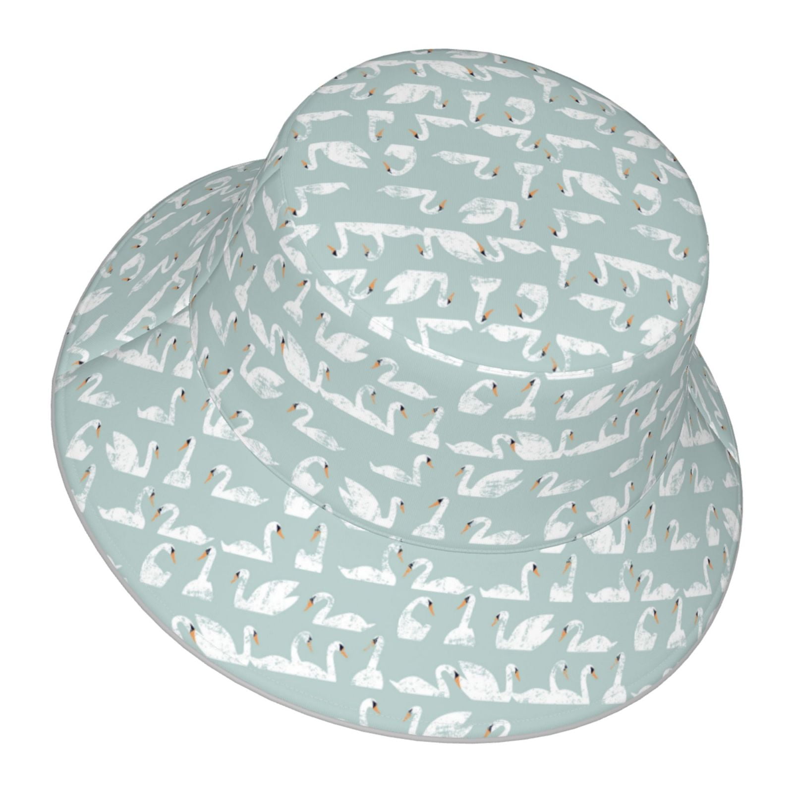 Daiia White Swan Pattern Bucket Hat - Trendy Cotton Sun Hat for Beach ...