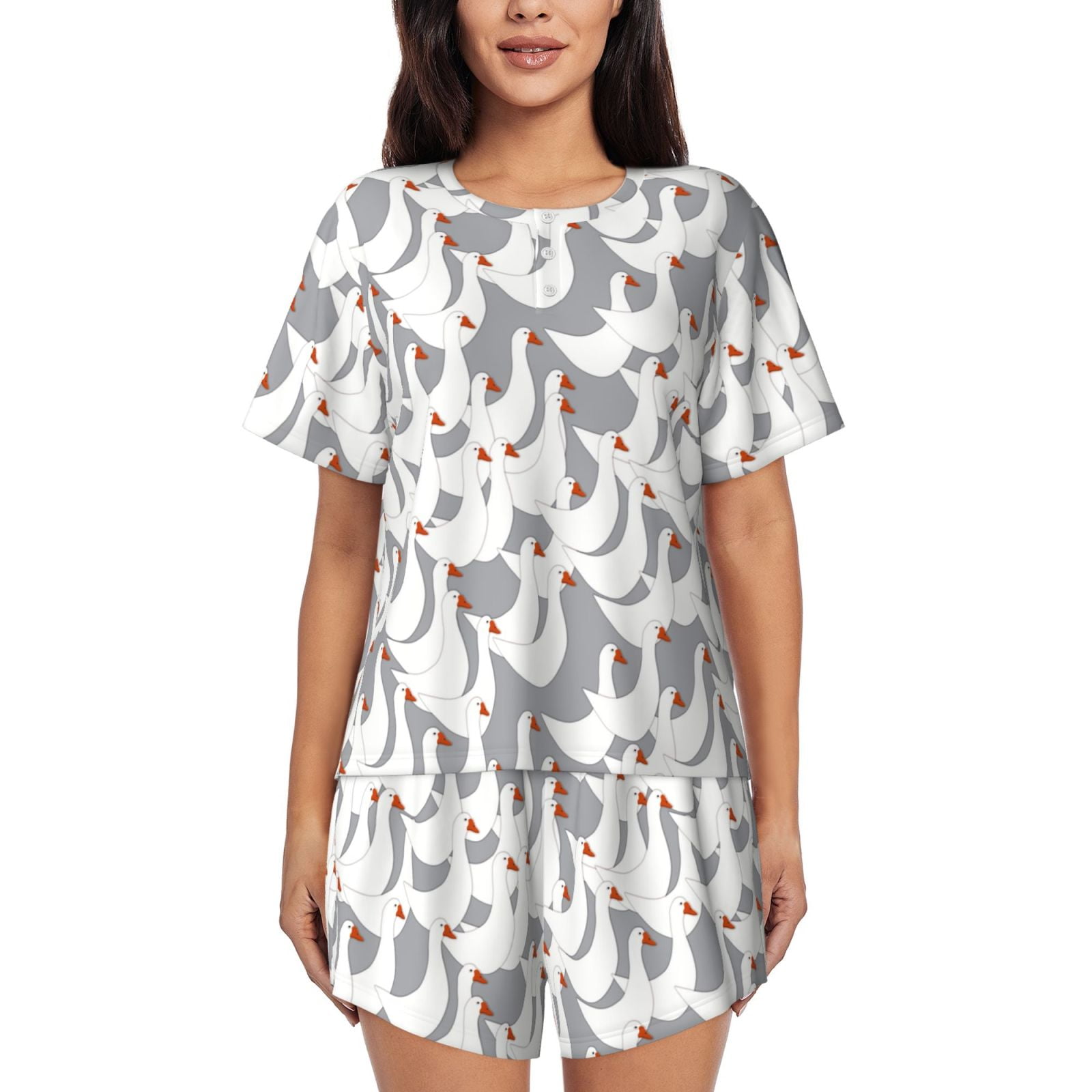 Daiia White goose Pattern Womens Pajama Sets Short Sleeve Pajamas for ...