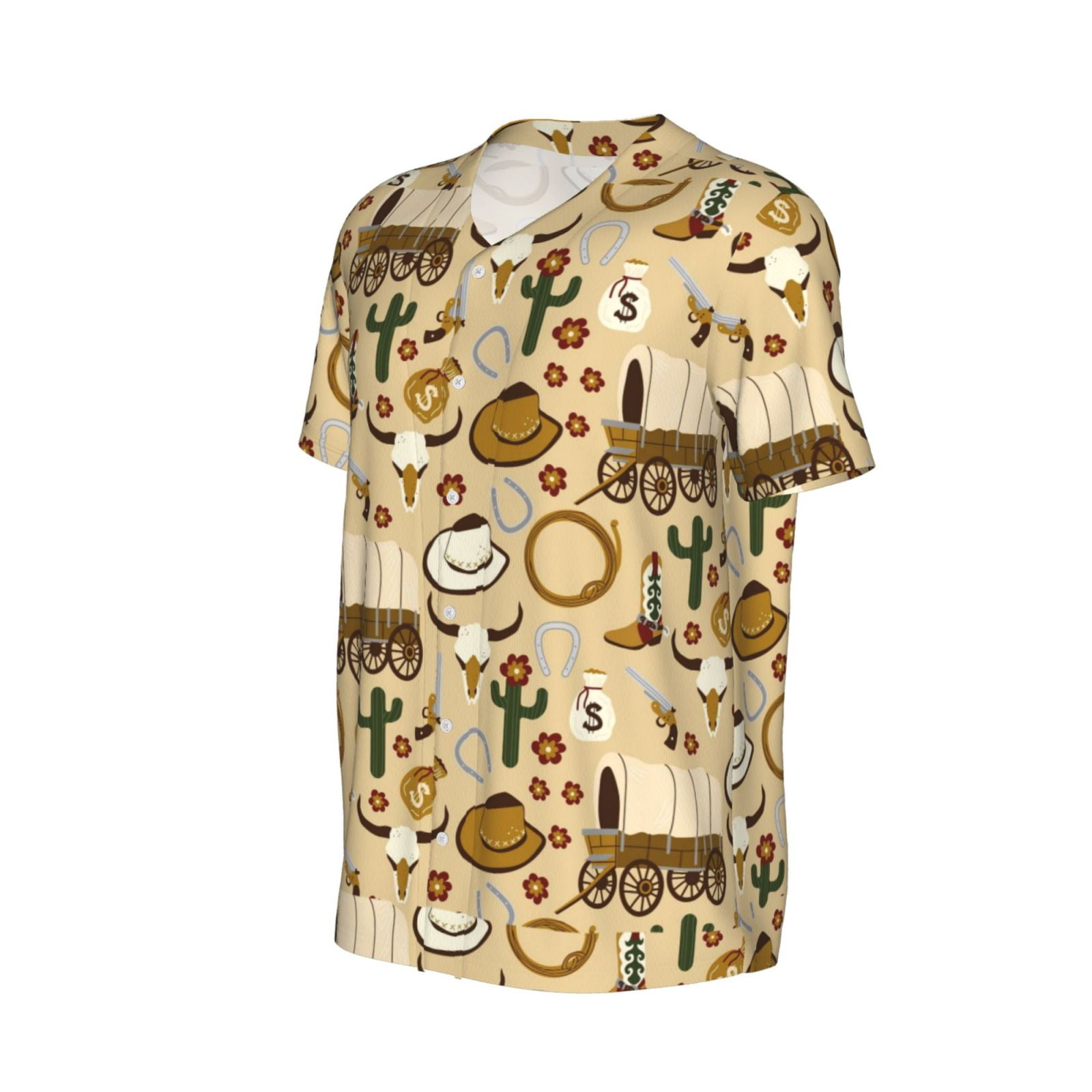 Daiia Wild West Cowboy Mens Baseball Jersey Button Down Shirts Short ...