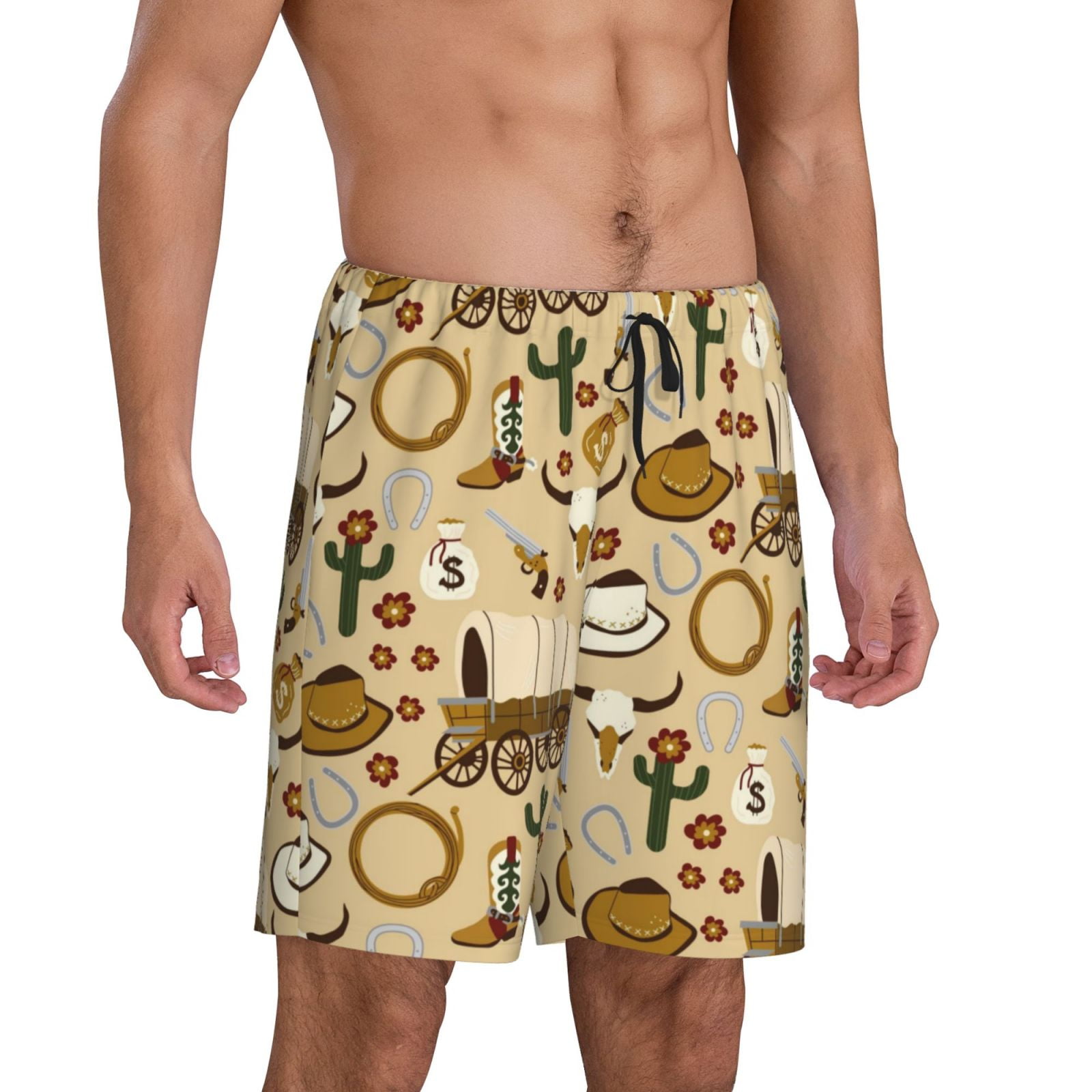 Daiia Wild West Cowboy Mens Woven Stretch Pajama Short,Short Pajama ...