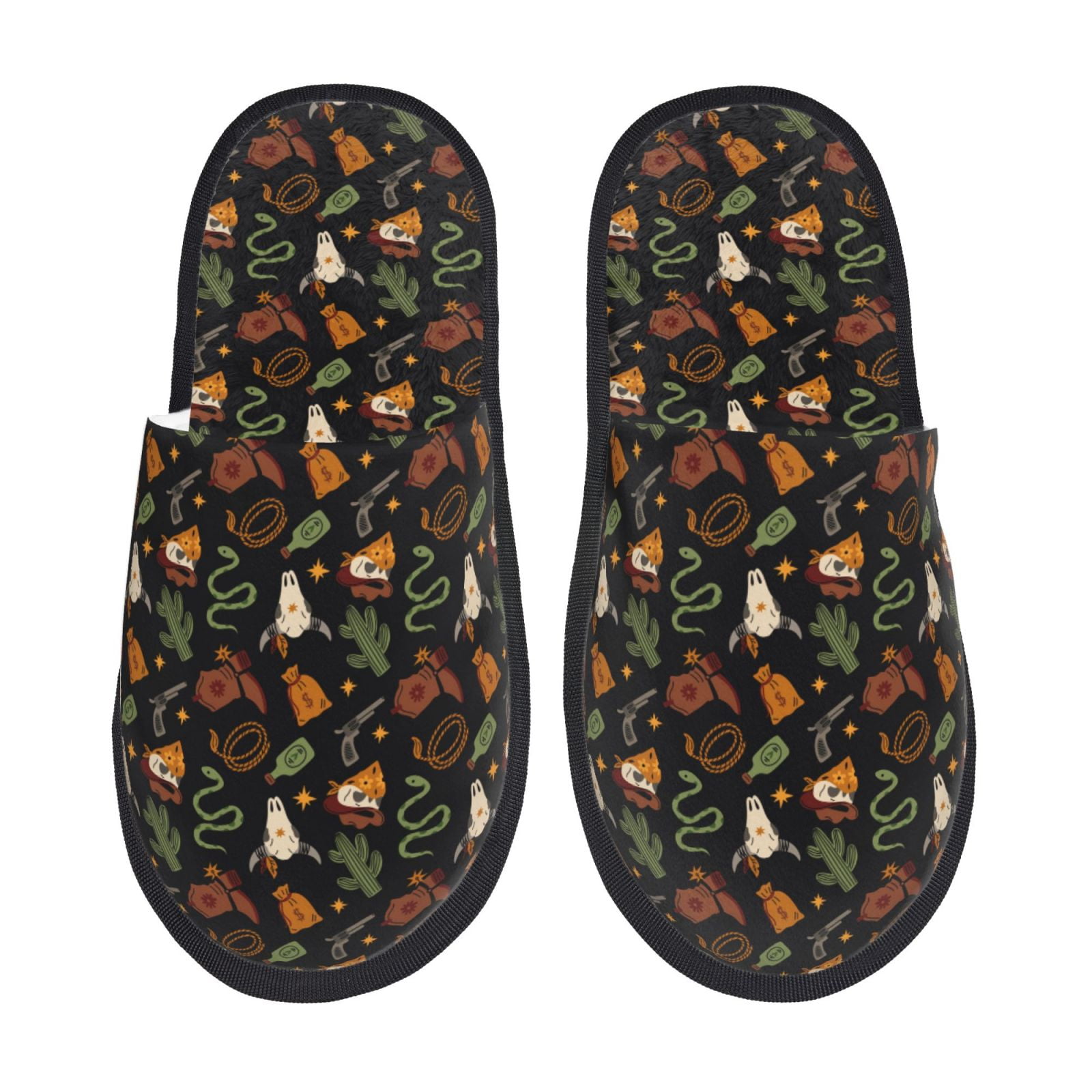 Daiia Wild West Cowboy Pattern Furry Slippers for Women and Men, Soft ...