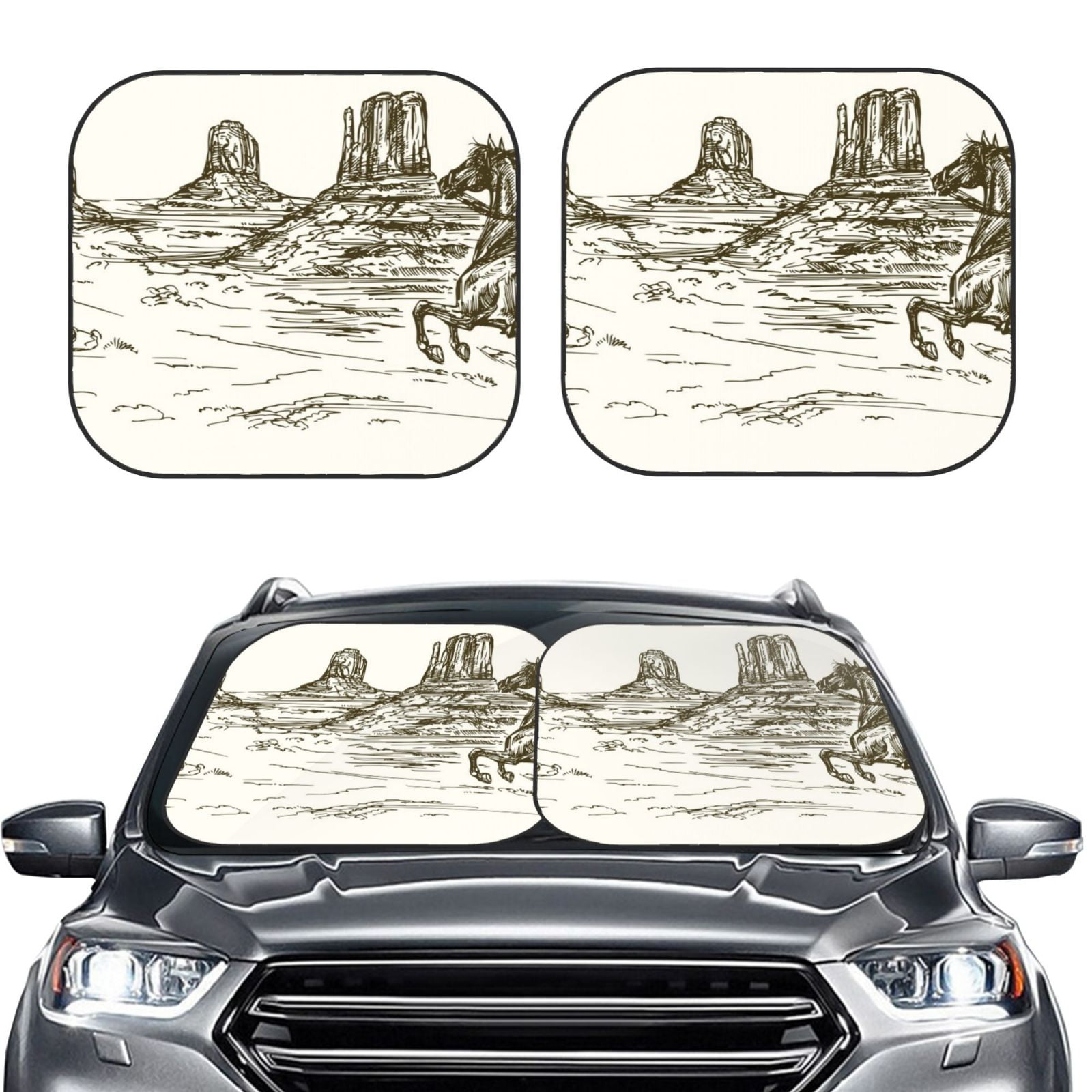 Daiia Wild West Desert With Cowboy 2PCS Car Windshield Sun Shade ...