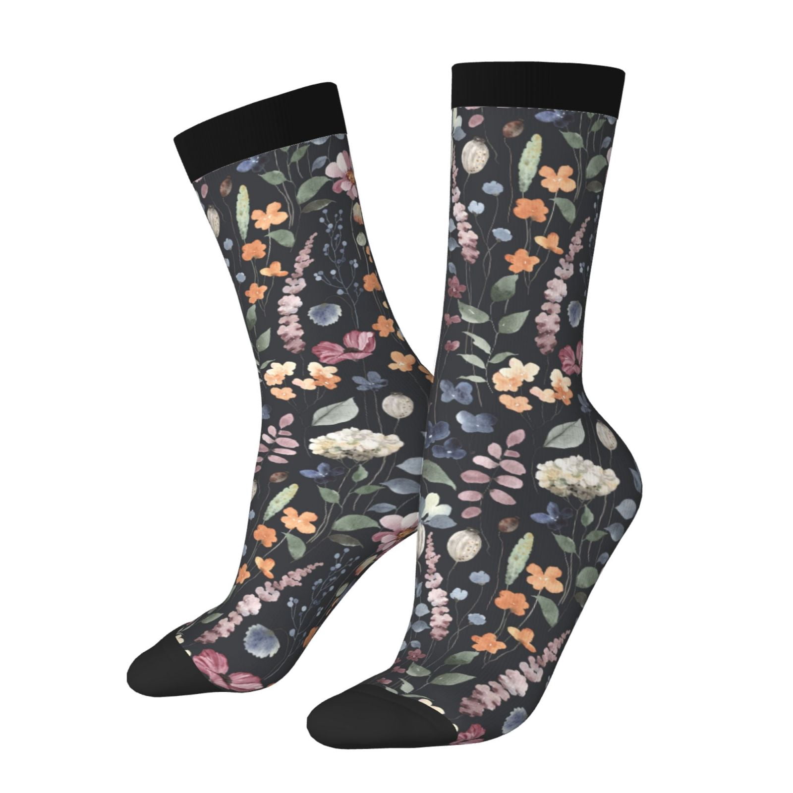 Daiia Wildflower Watercolor 1 Print Crew Socks – Soft Breathable Long ...
