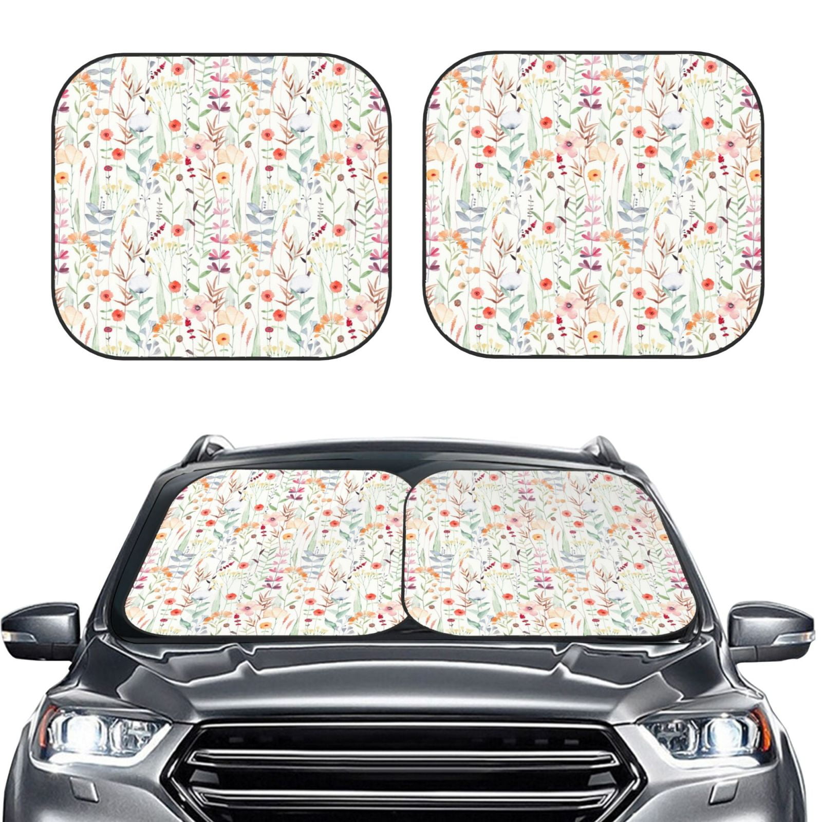 Daiia Wildflower Watercolor 4 2PCS Car Windshield Sun Shade, Foldable ...