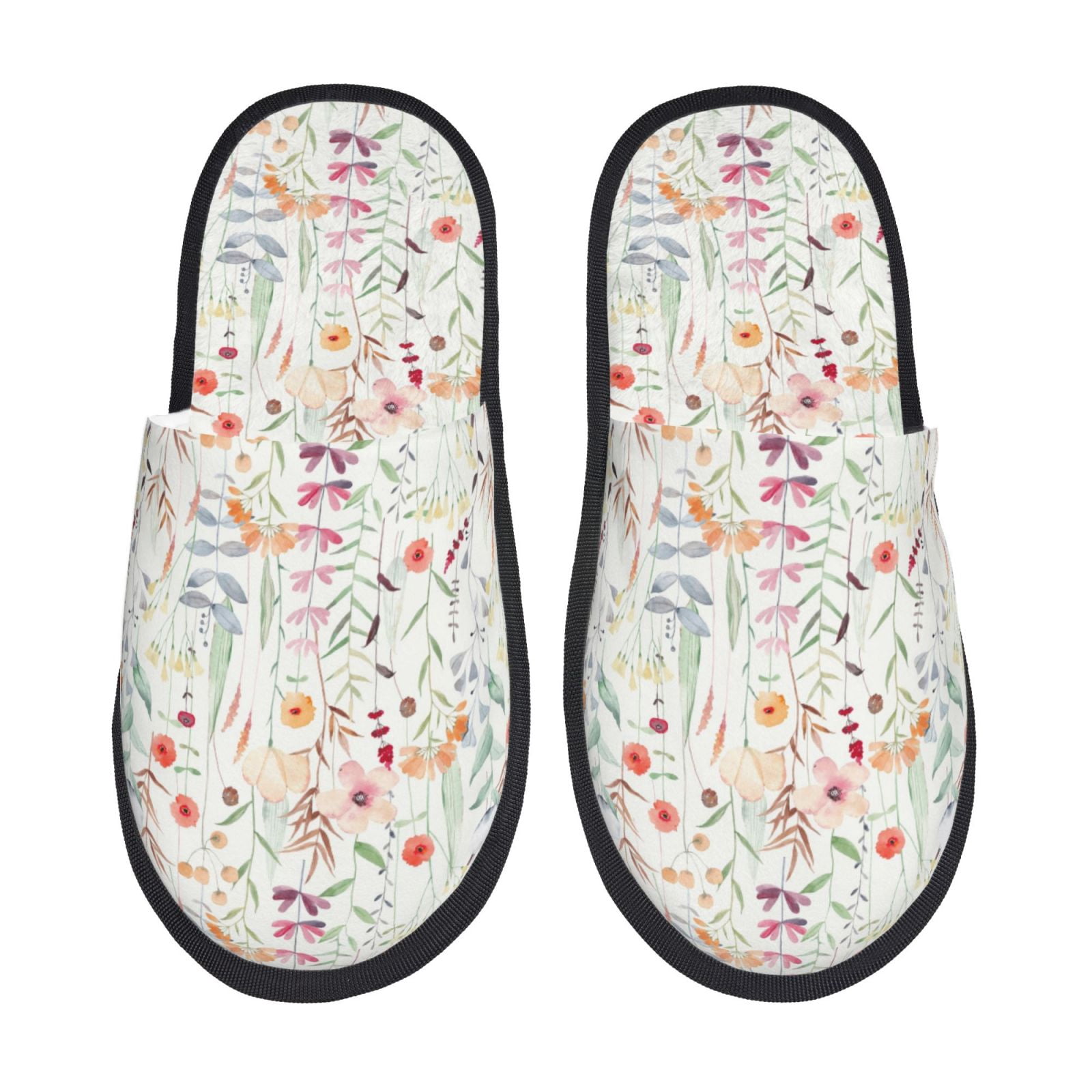 Daiia Wildflower Watercolor 4 Pattern Furry Slippers for Women and Men ...
