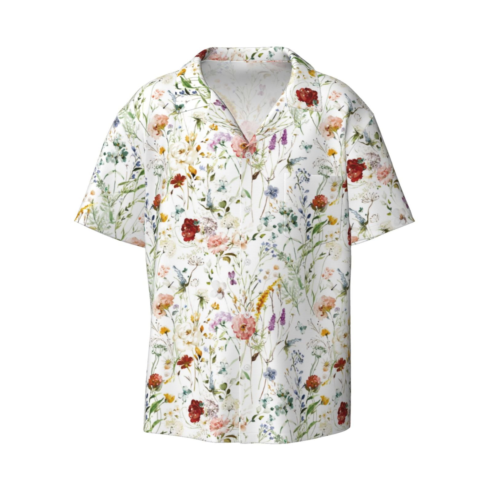 Daiia Wildflower Watercolor Men's Linen Shirts Short Sleeve Casual ...