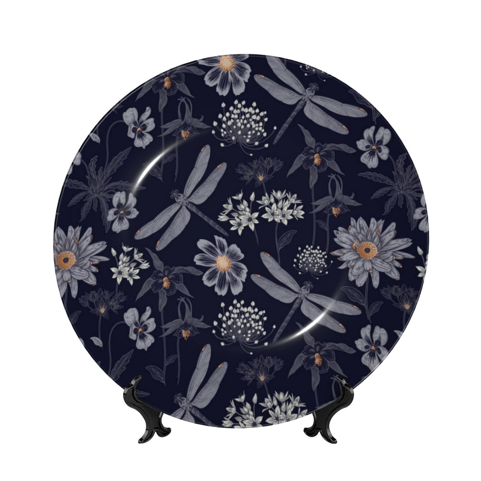 Daiia Wildflowers And Dragonflies Printed Pattern Ceramic Plate Dinner ...
