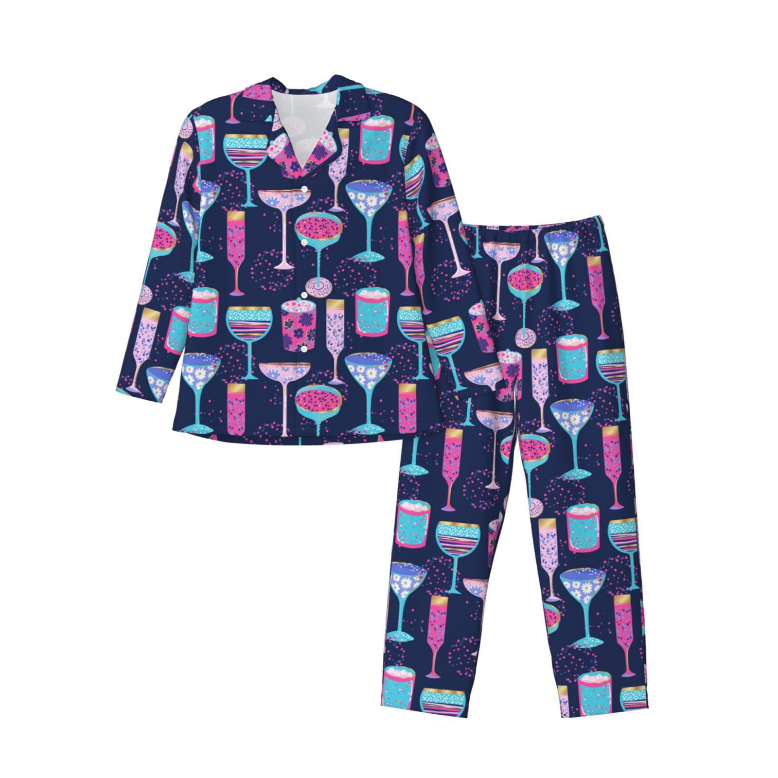 Daiia Wine Glasses And Cocktails for Men's Long-Sleeved Pajama Set ...