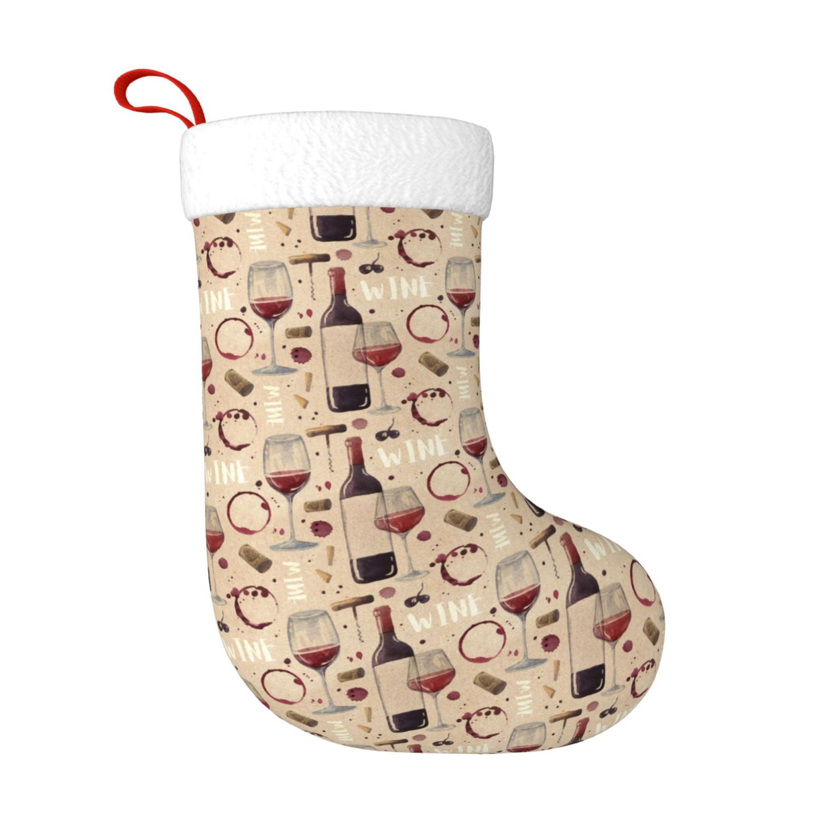 Daiia Wine Glasses Print Christmas Stocking，18"Large Knitted Xmas ...