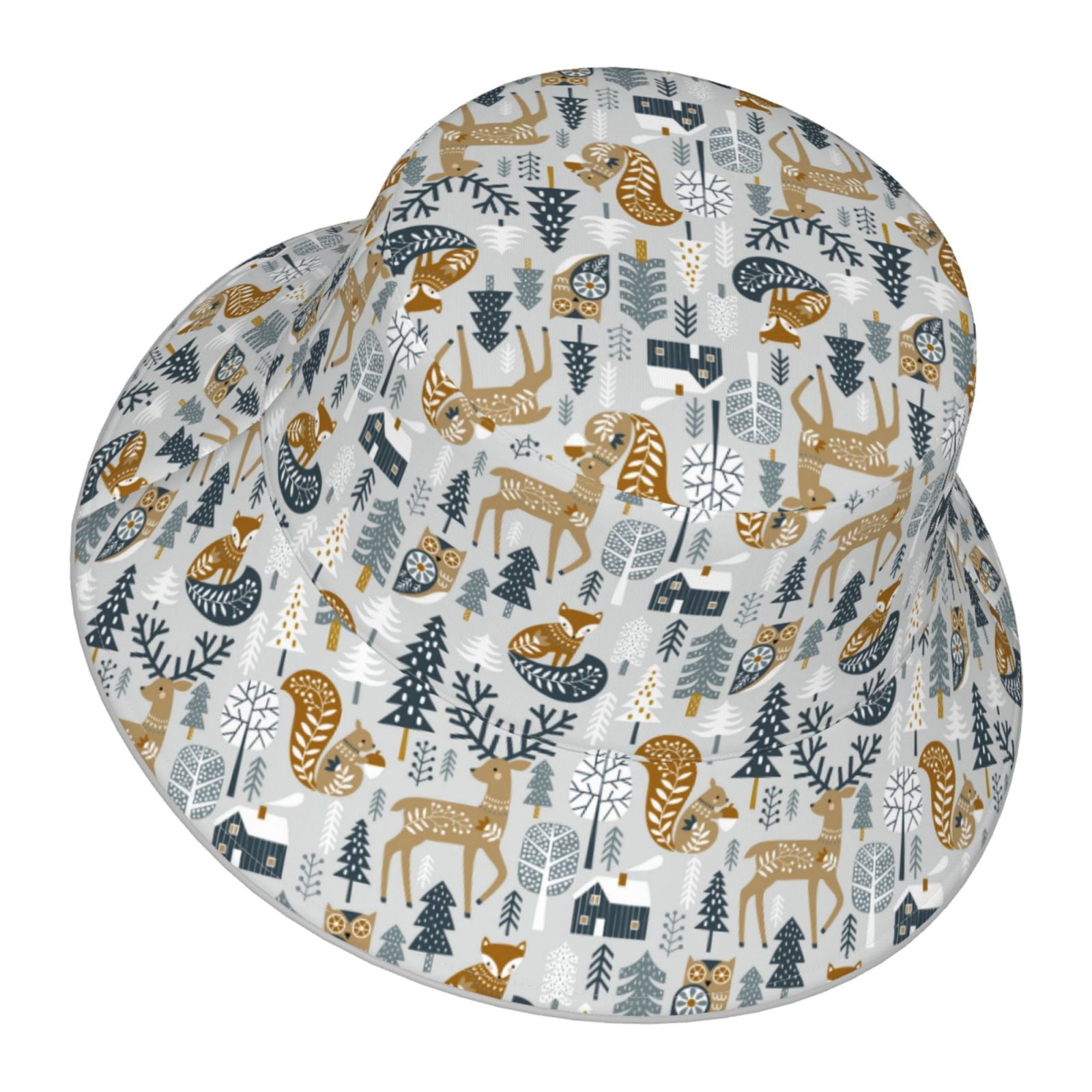Daiia Winter Forest Animals Pattern Bucket Hat - Trendy Cotton Sun Hat ...