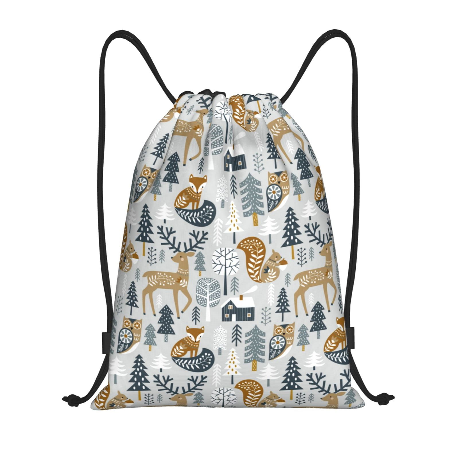 Daiia Winter Forest Animals Pattern Drawstring Backpack, Gym Bag ...