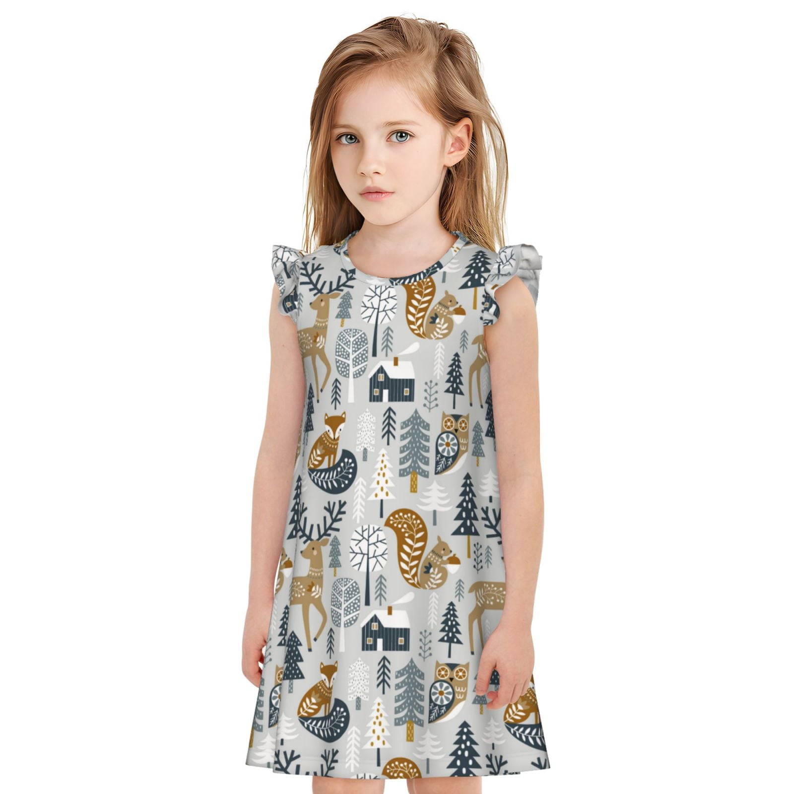 Daiia Winter Forest Animals Print Girls Nightgowns, Unicorn Nightgown ...