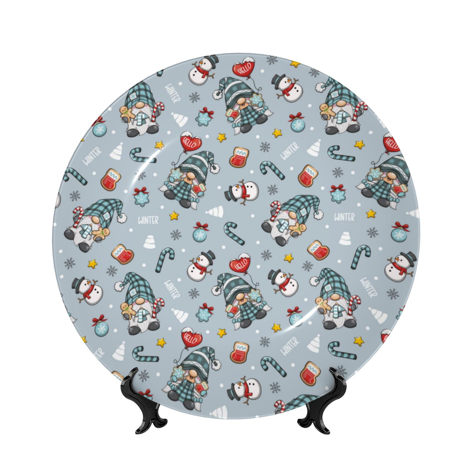 Daiia Winter Gnome And Snowman Printed Pattern Ceramic Plate Dinner ...