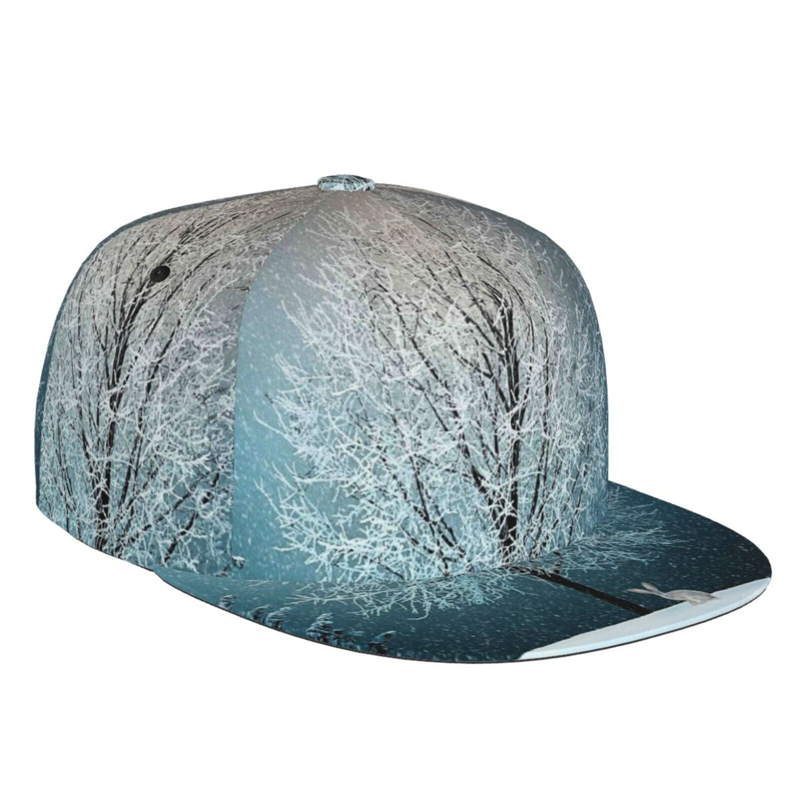 Daiia Winter Rabbit print Flat Bill Hats Flat Brim Trucker Cap Baseball ...