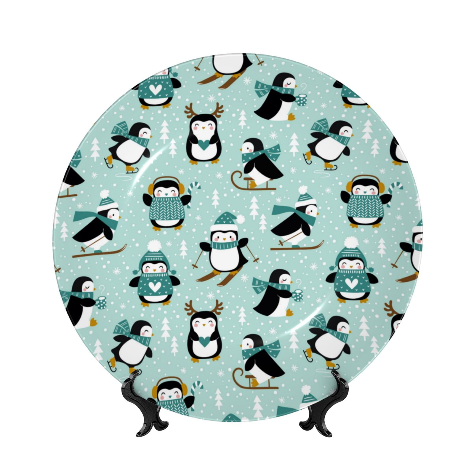 Daiia Winter Skiing Penguin Printed Pattern Ceramic Plate Dinner Plates ...
