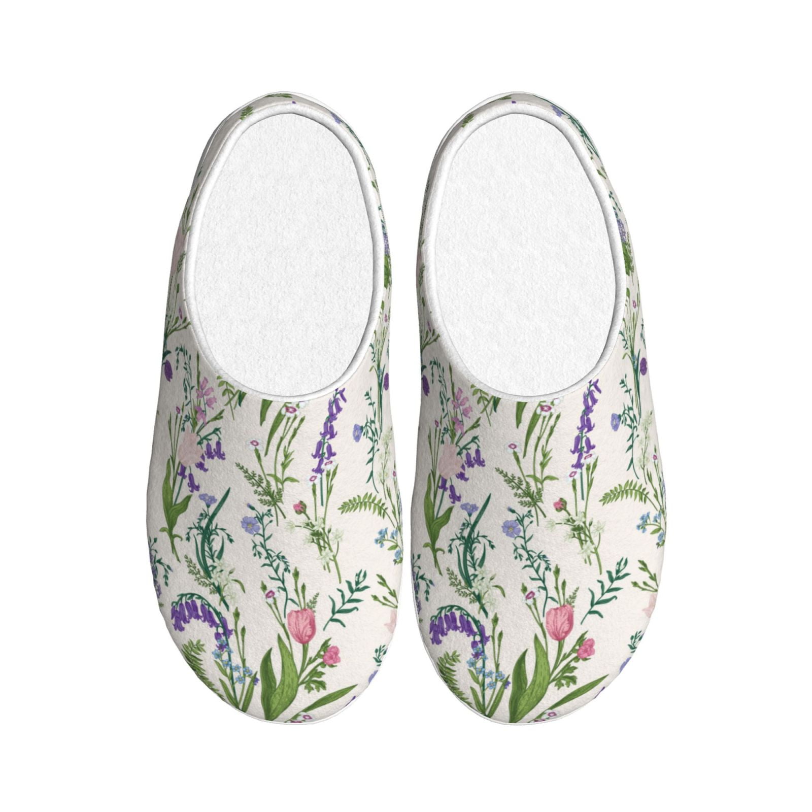 Daiia Wisteria Flower Print Women’s Fuzzy Slippers Memory Foam ...