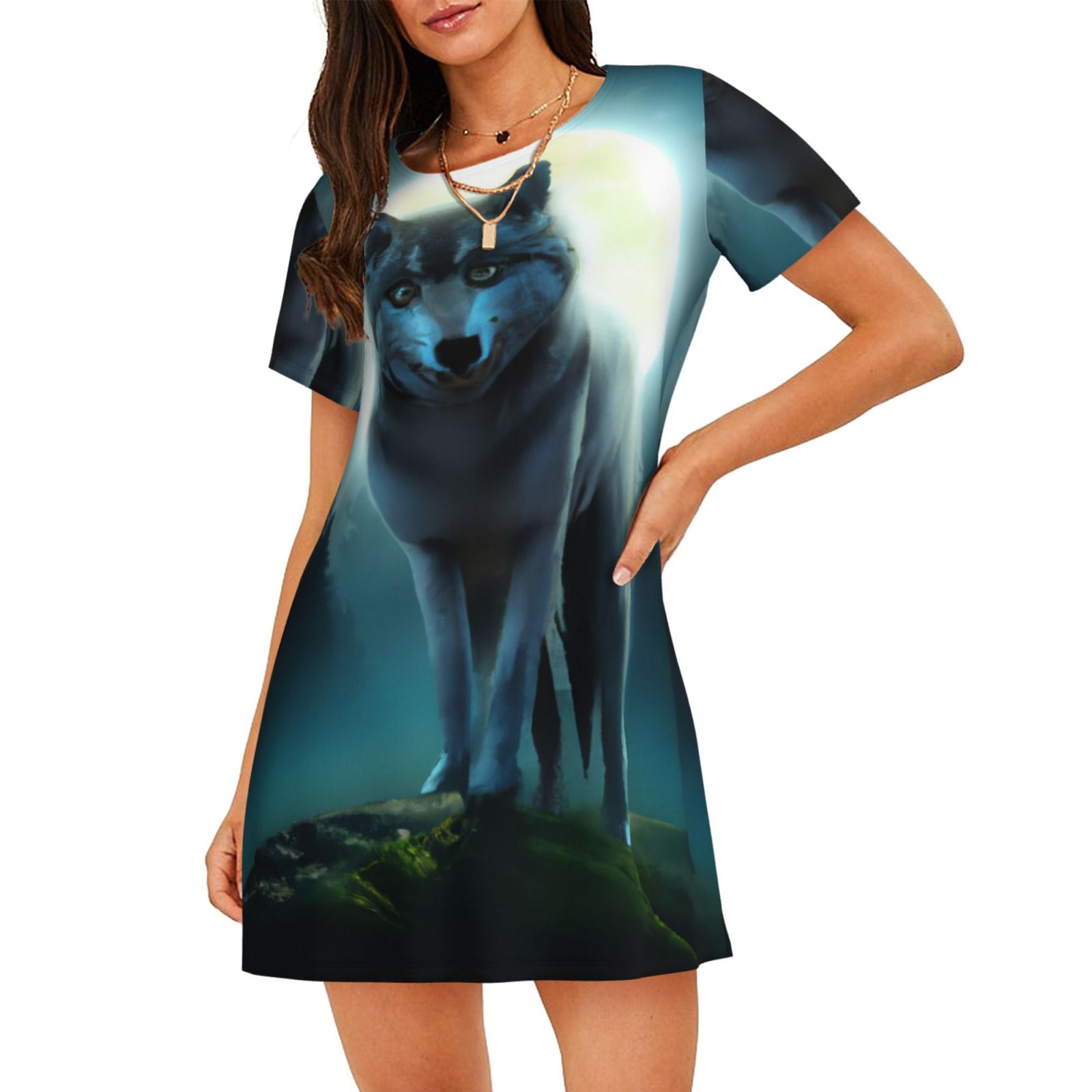 Daiia Wolf Print Women's Nightshirt Soft Nightgowns for Women Short ...