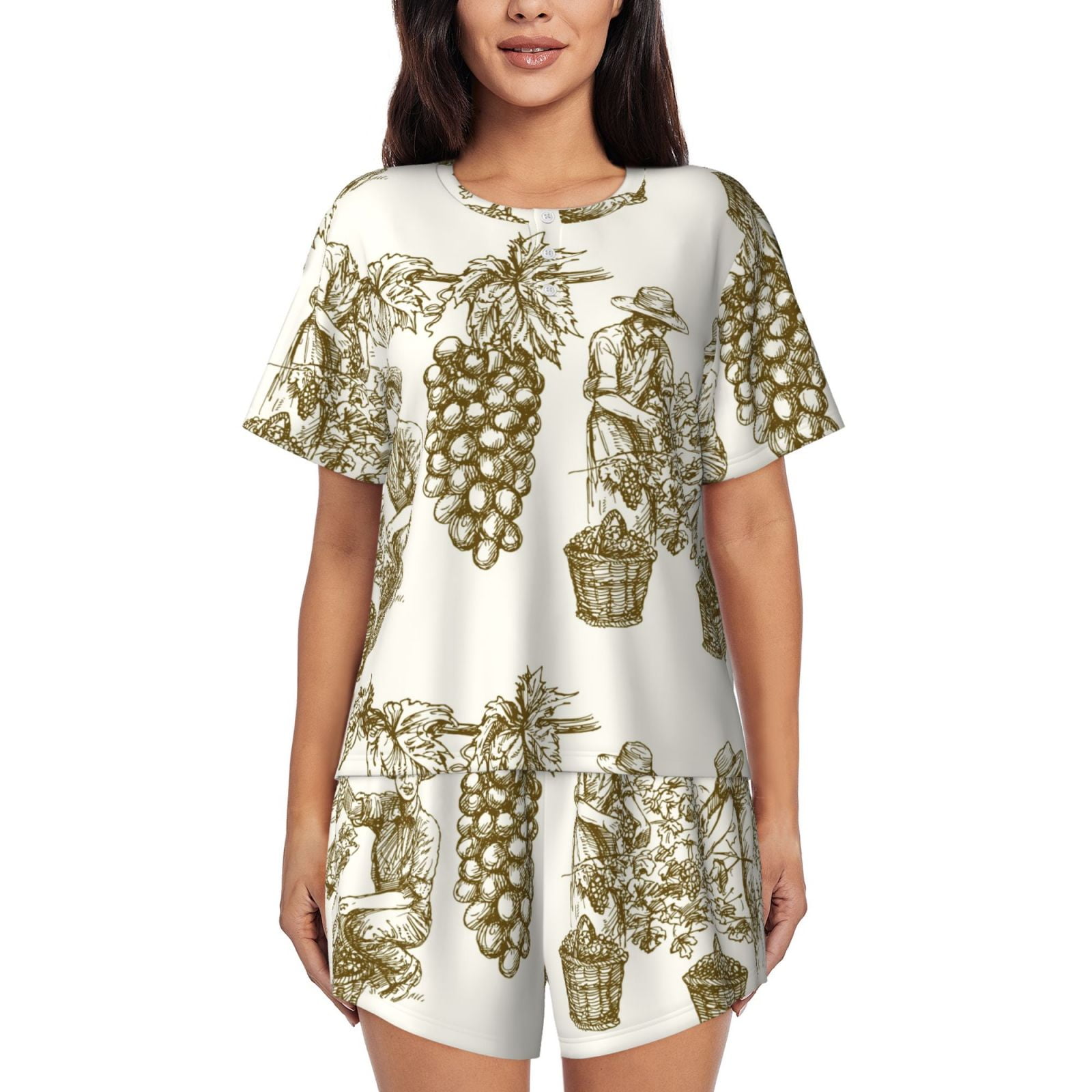 Daiia Workers Cutting Grapes From Vineyard Pattern Womens Pajama Sets ...