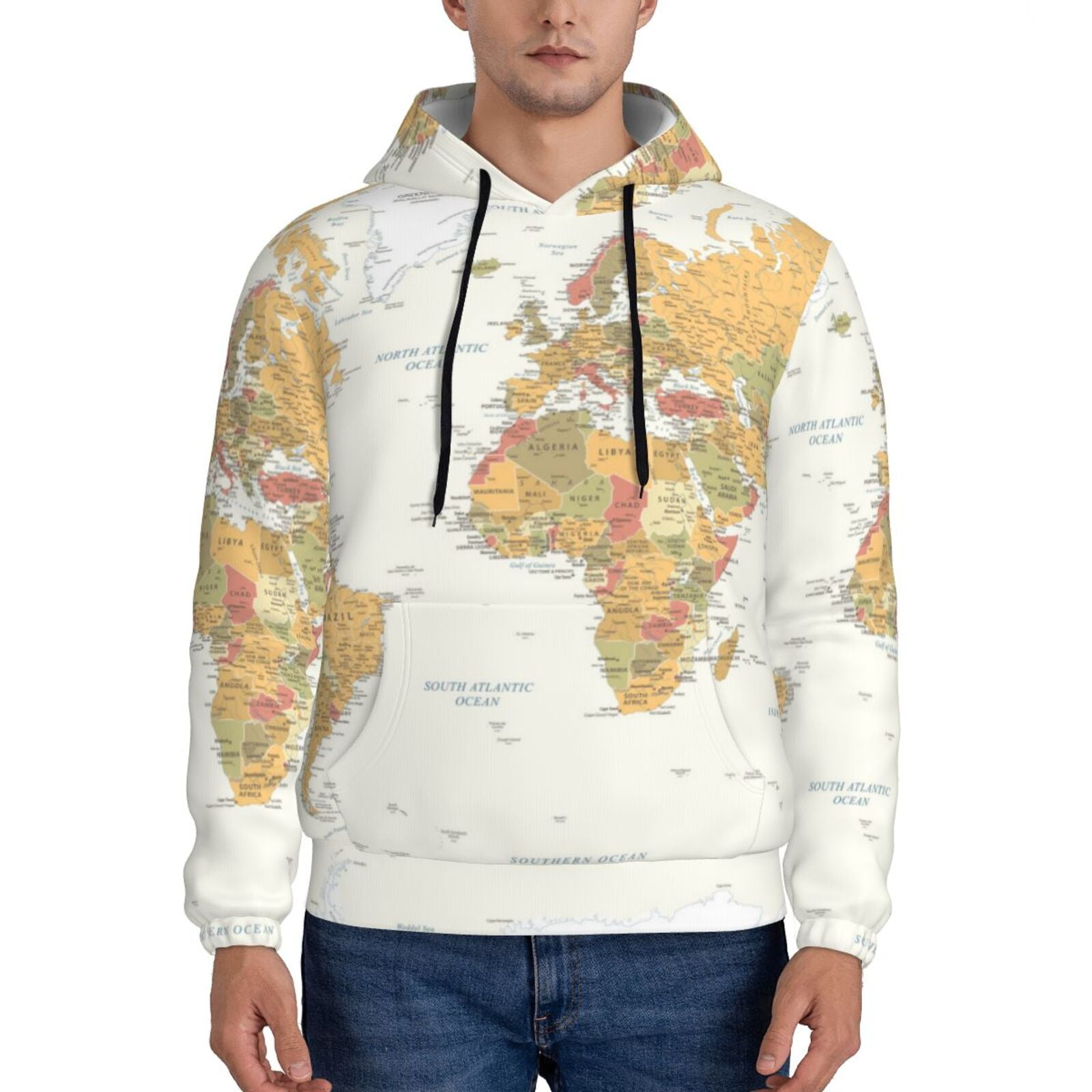 Daiia World Map 1 for Men's Fashion Hoodies & Sweatshirts with Kangaroo ...