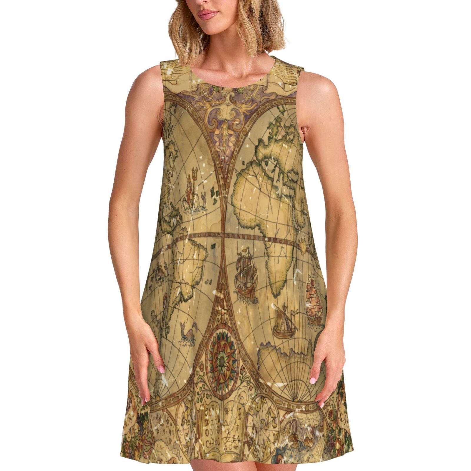 Daiia World Map1 Print Women's Dresses 2025 Trendy Short sleeve Dresses ...