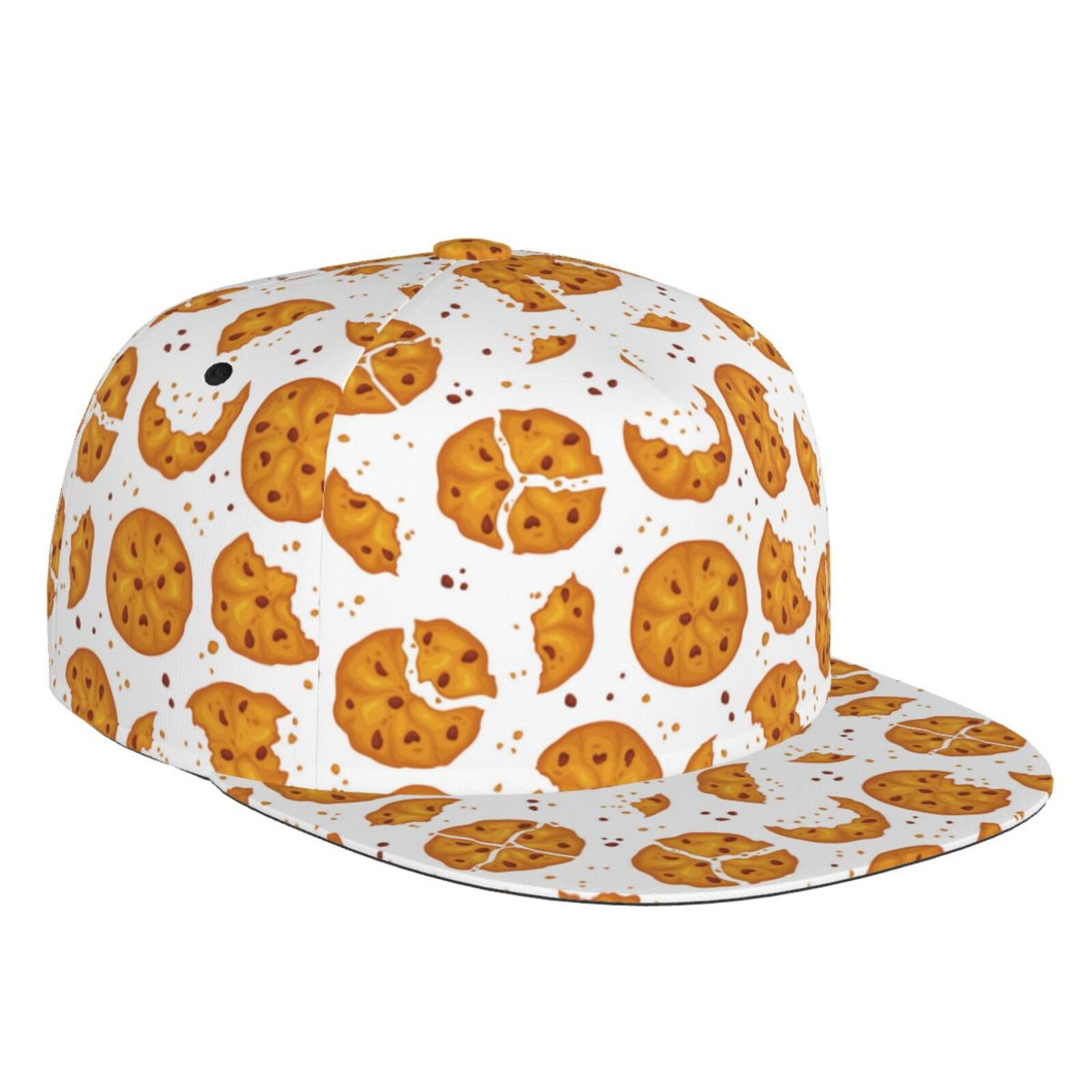 Daiia Yellow Biscuit print Flat Bill Hats Flat Brim Trucker Cap ...