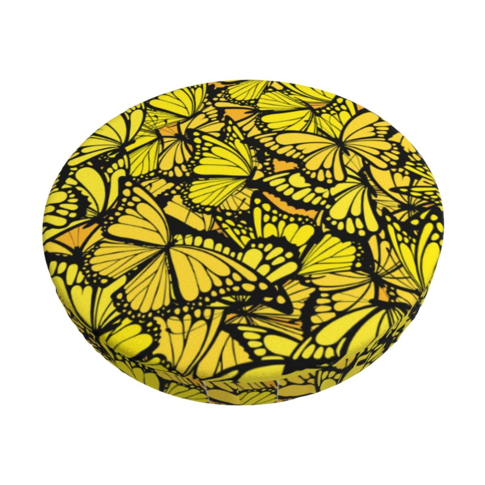 Daiia Yellow Butterflies Stool Covers Round,Round Bar Stool Covers ...