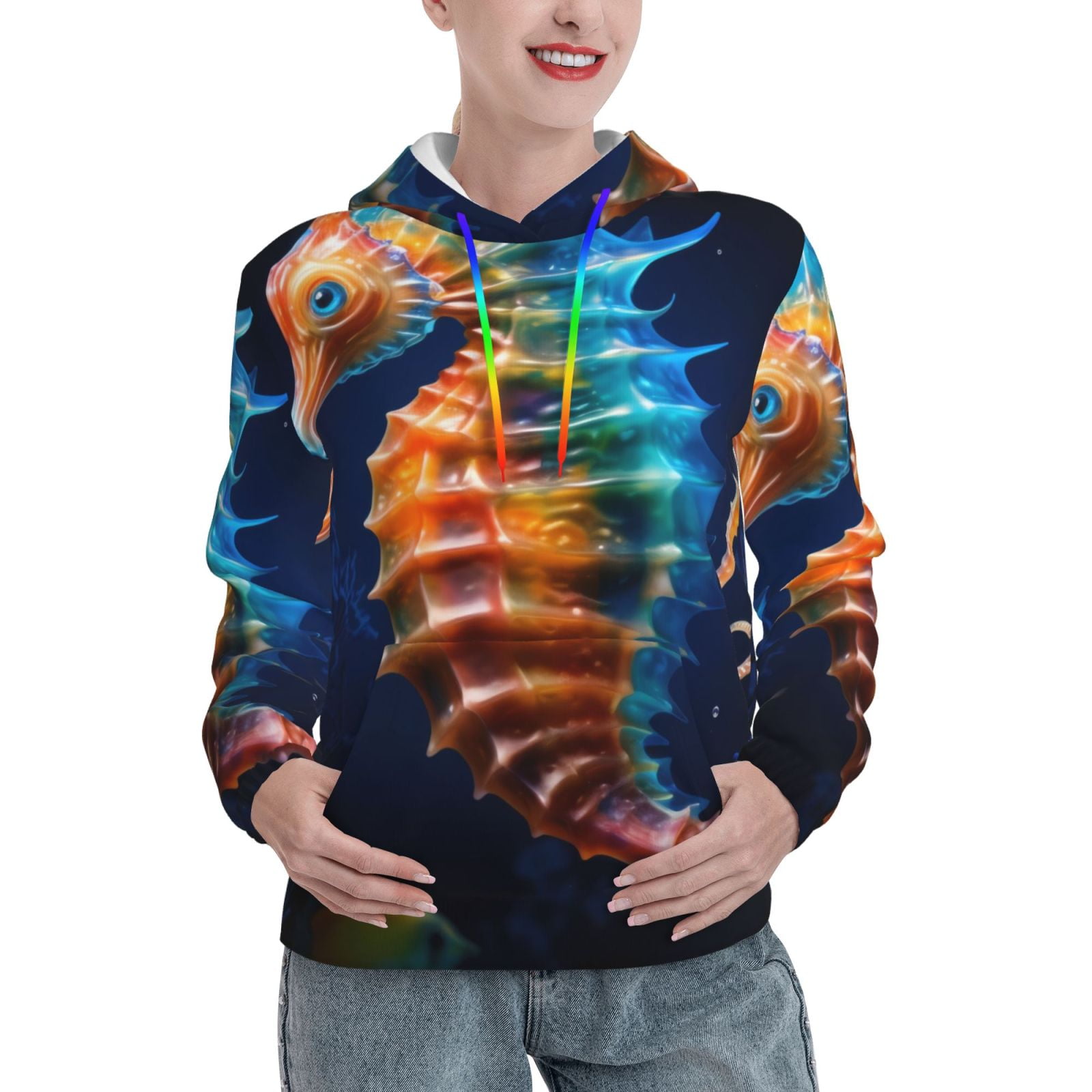 Daiia Yellow Fish Seahorse Pattern Women's Fashion Hoodies ...