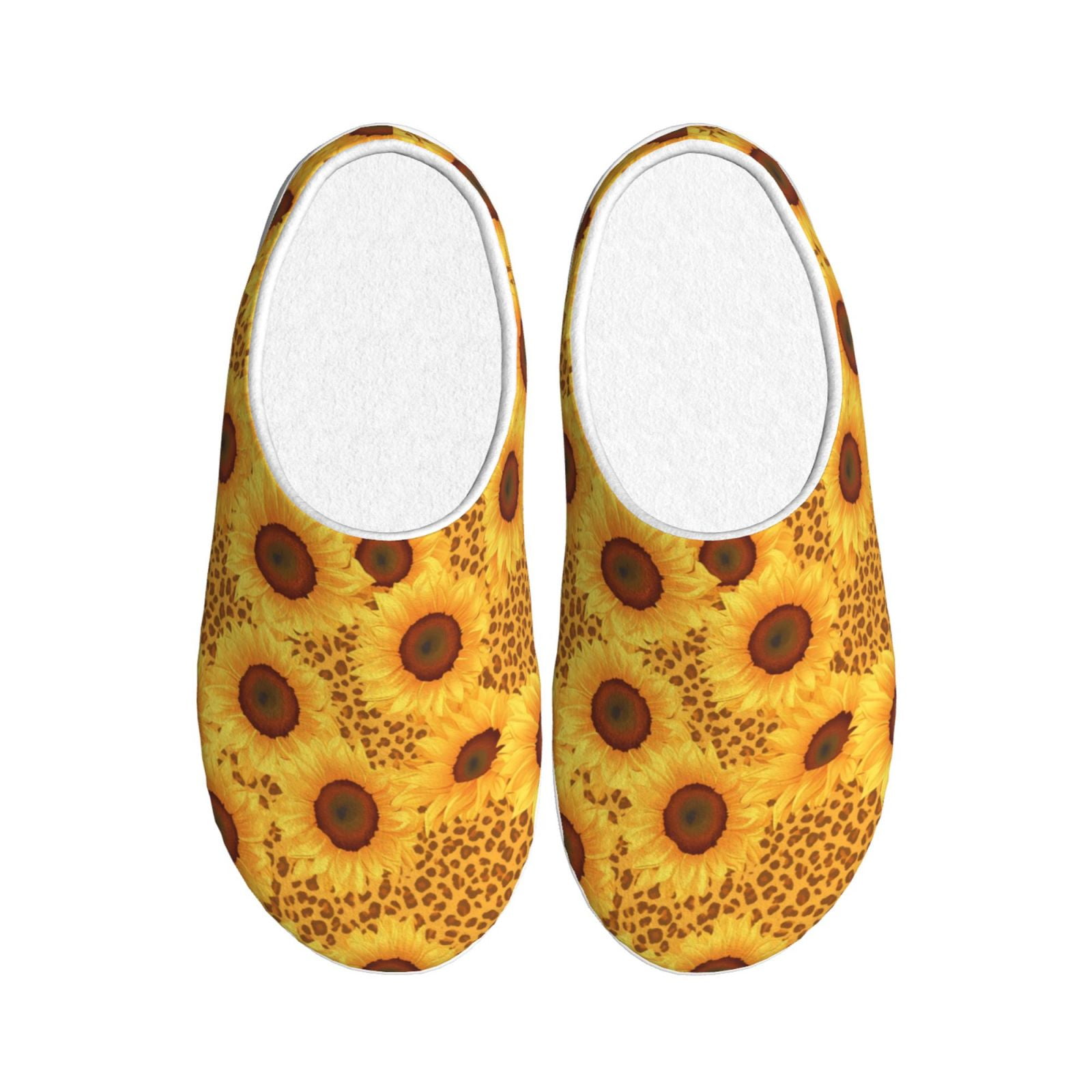 Daiia Yellow Leopard Print Sunflower Print Women’s Fuzzy Slippers ...
