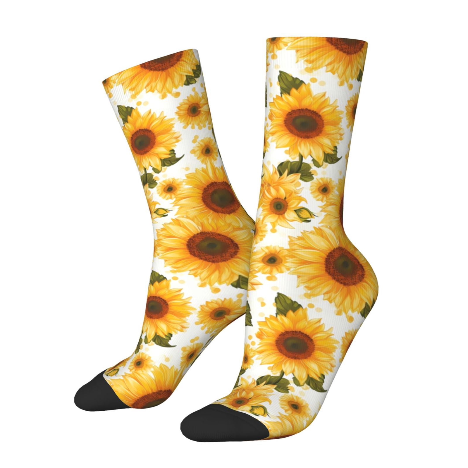 Daiia Yellow Polka Dot Sunflower Print Crew Socks – Soft Breathable ...