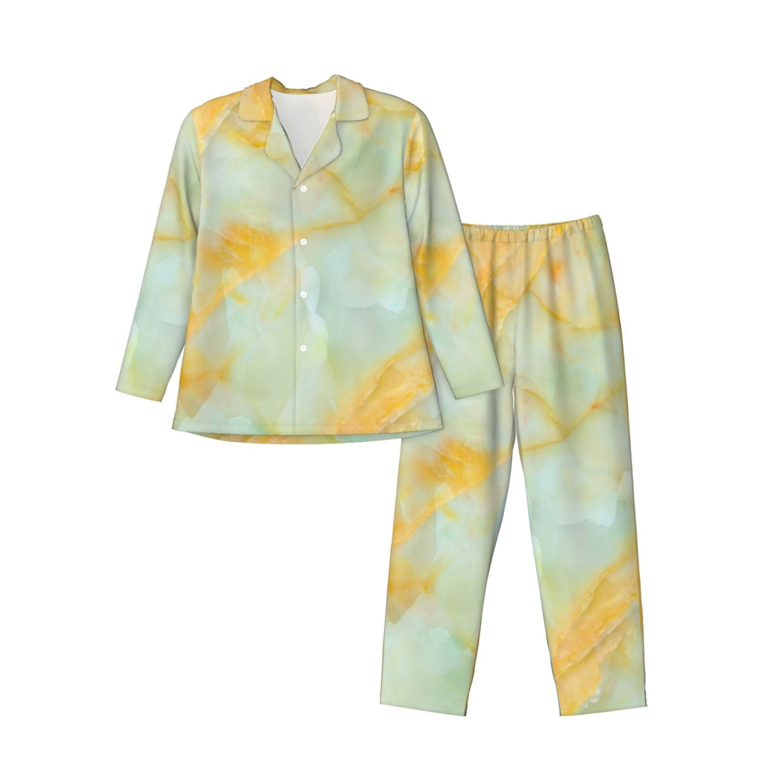 Daiia Yellow With Teal Marble for Men's Long-Sleeved Pajama Set – Soft ...