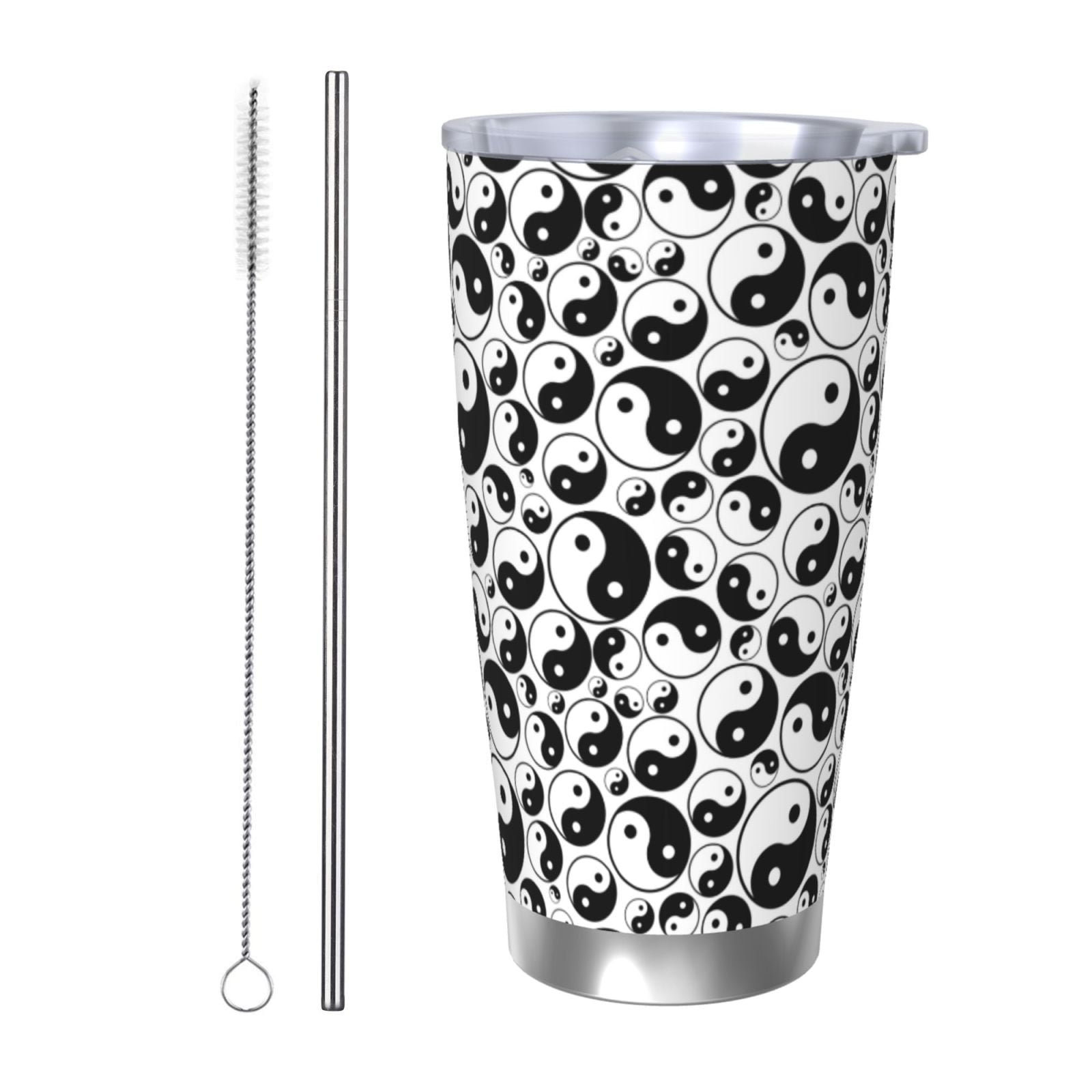 Daiia Yin And Yang Printed 20oz Insulated Coffee Cup with Straw Topper ...
