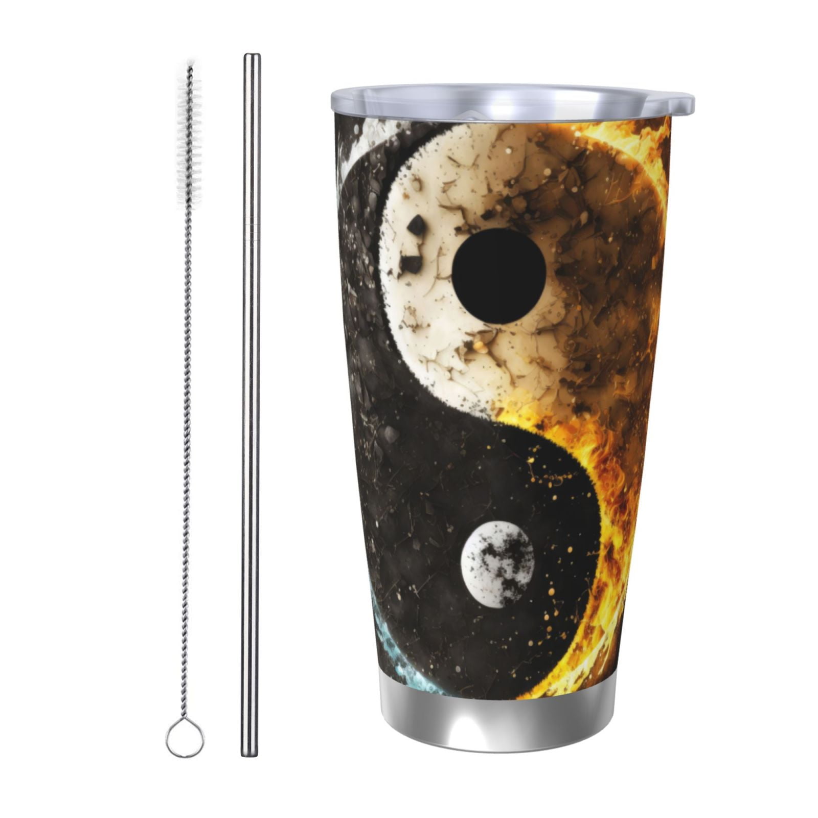 Daiia Yin Yang Printed 20oz Insulated Coffee Cup with Straw Topper ...
