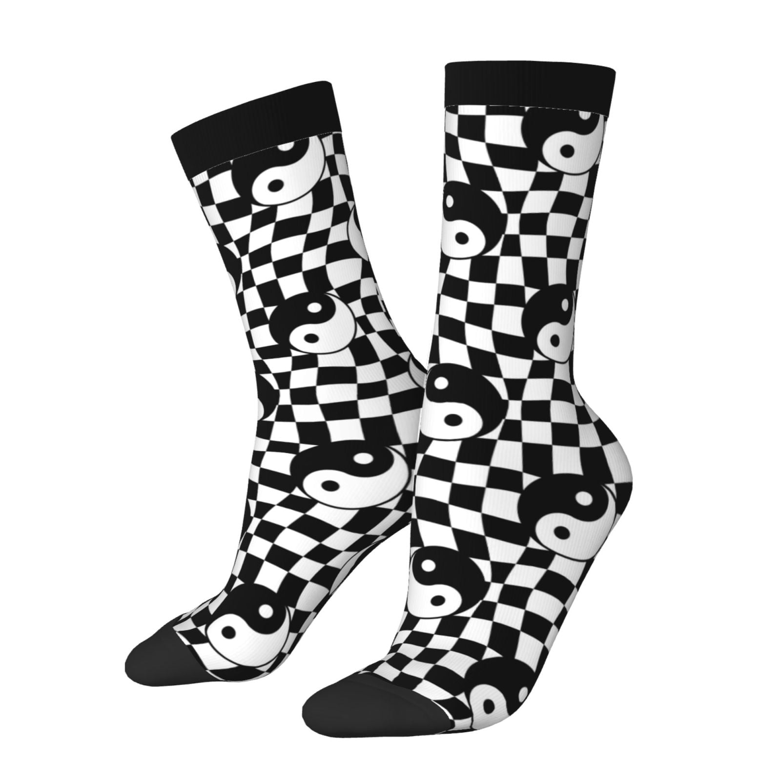 Daiia Ying Yang Checkered Print Crew Socks – Soft Breathable Long Socks ...