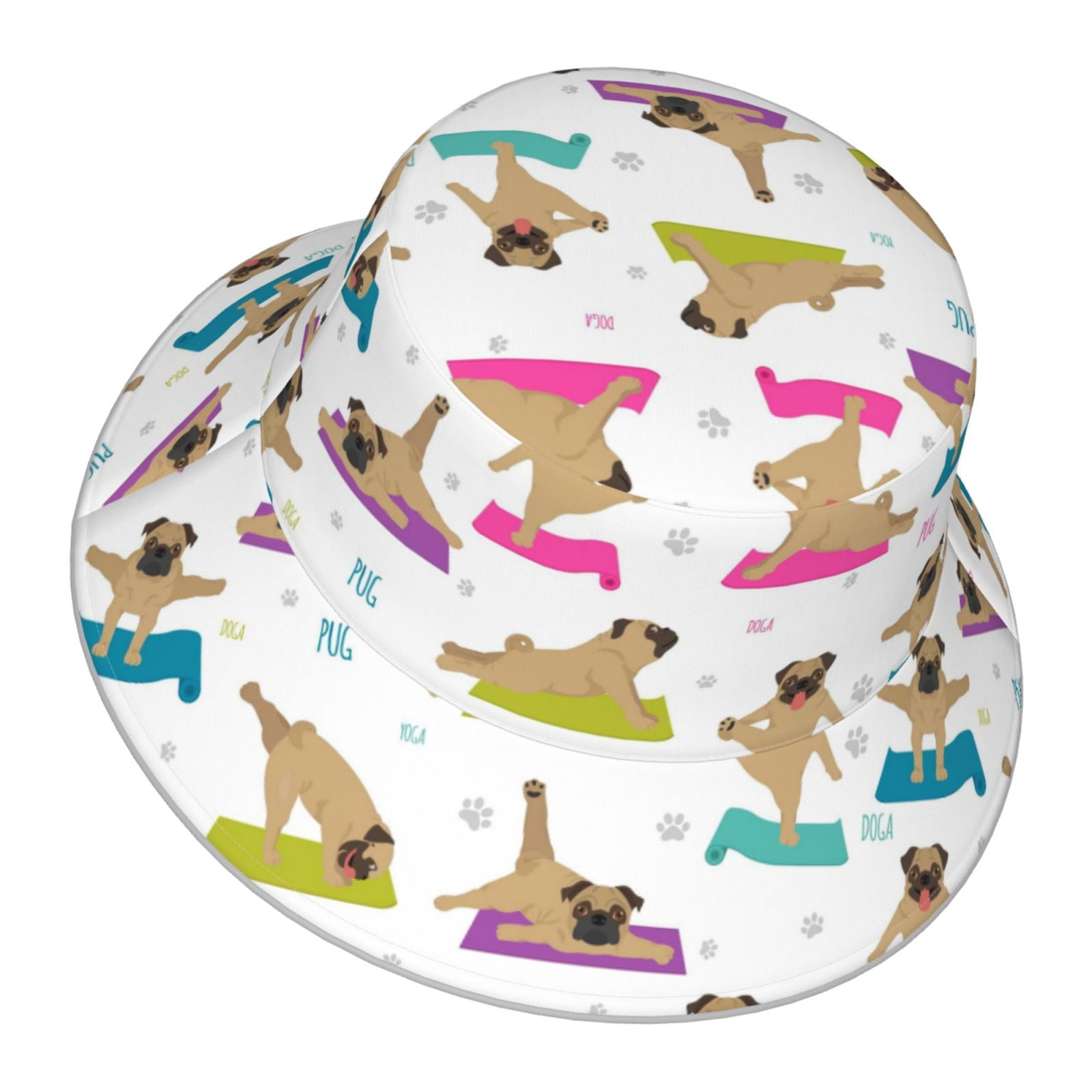 Daiia Yoga Dogs Poses Pattern Bucket Hat - Trendy Cotton Sun Hat for ...