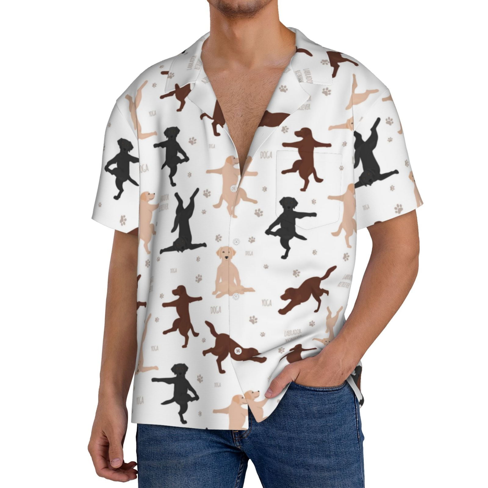 Daiia Yoga Labrador Retriever Men's Linen Shirts Short Sleeve Casual ...
