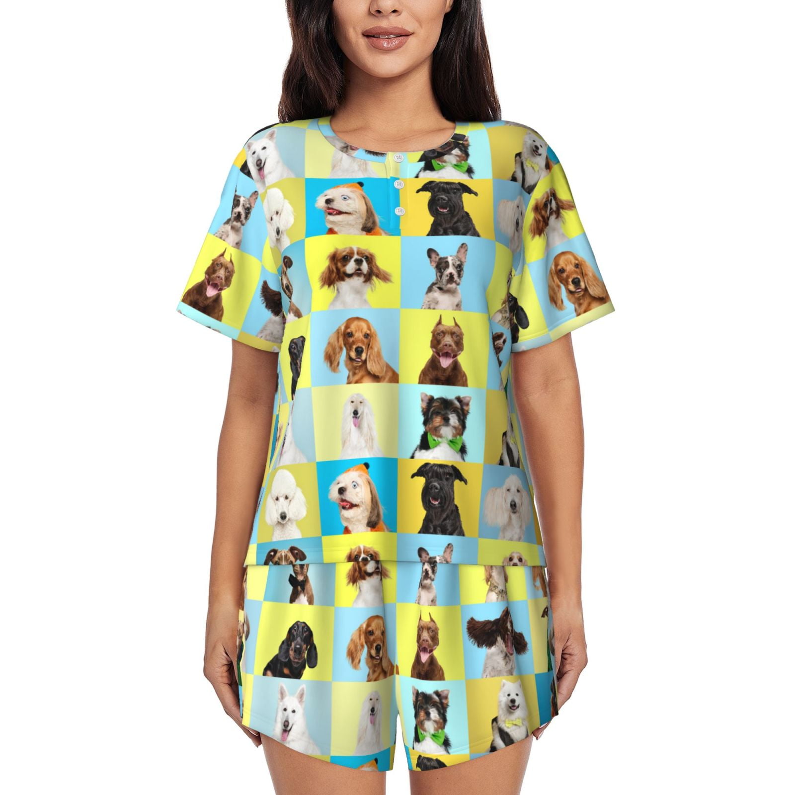Daiia arious dog breeds Pattern Womens Pajama Sets Short Sleeve Pajamas ...