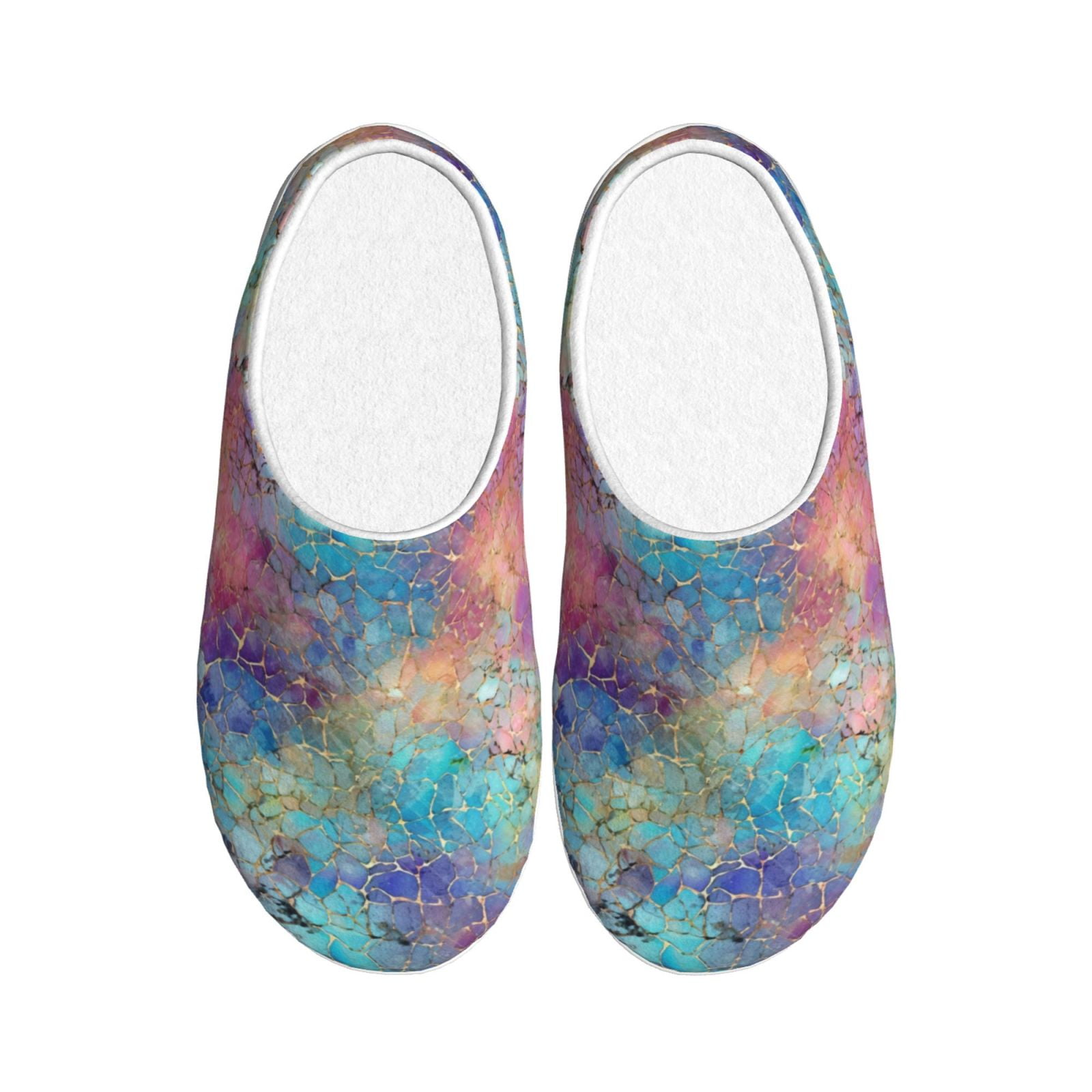 Daiia blue pink colorful cracked texture Print Women’s Fuzzy Slippers ...