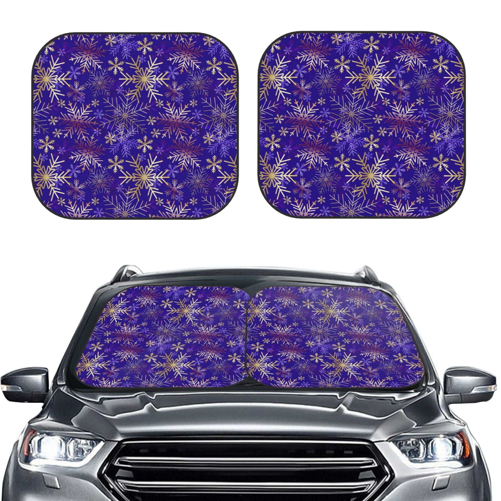 Daiia blue purple Snowflake 2PCS Car Windshield Sun Shade, Foldable Sun ...