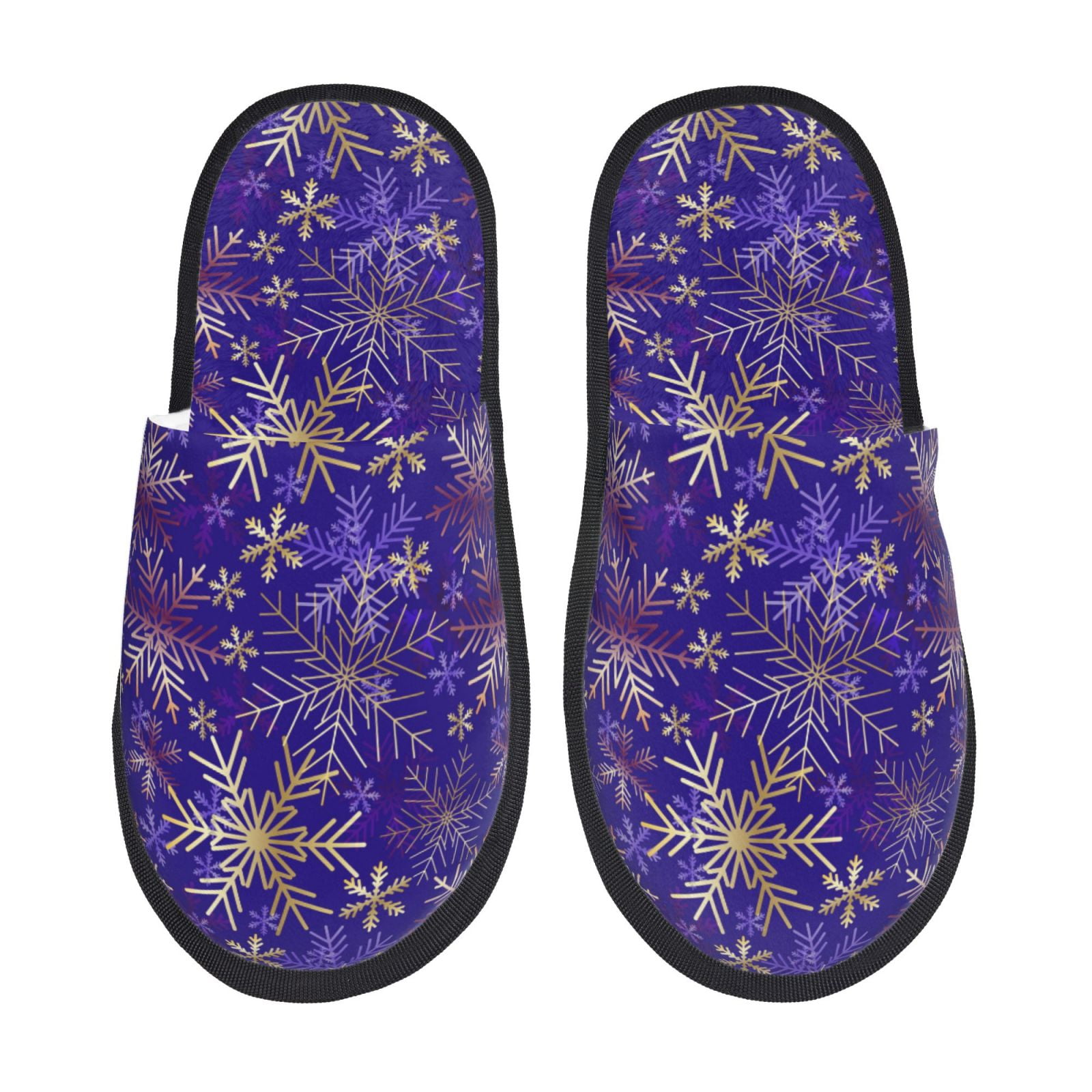 Daiia blue purple Snowflake Pattern Furry Slippers for Women and Men ...