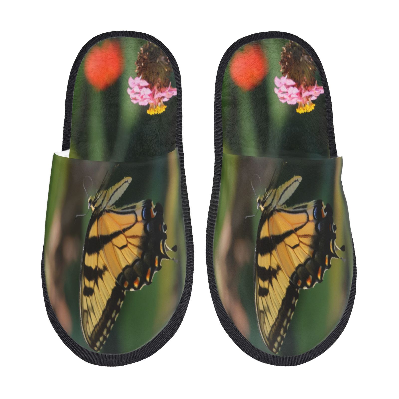 Daiia butterflies and floral Pattern Furry Slippers for Women and Men ...