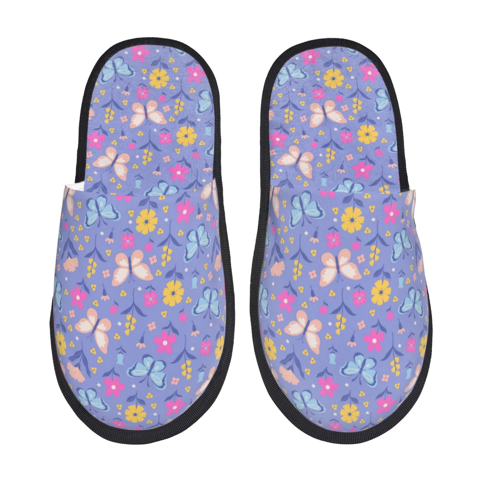 Daiia Butterflies And Flowers Pattern Furry Slippers for Women and Men ...