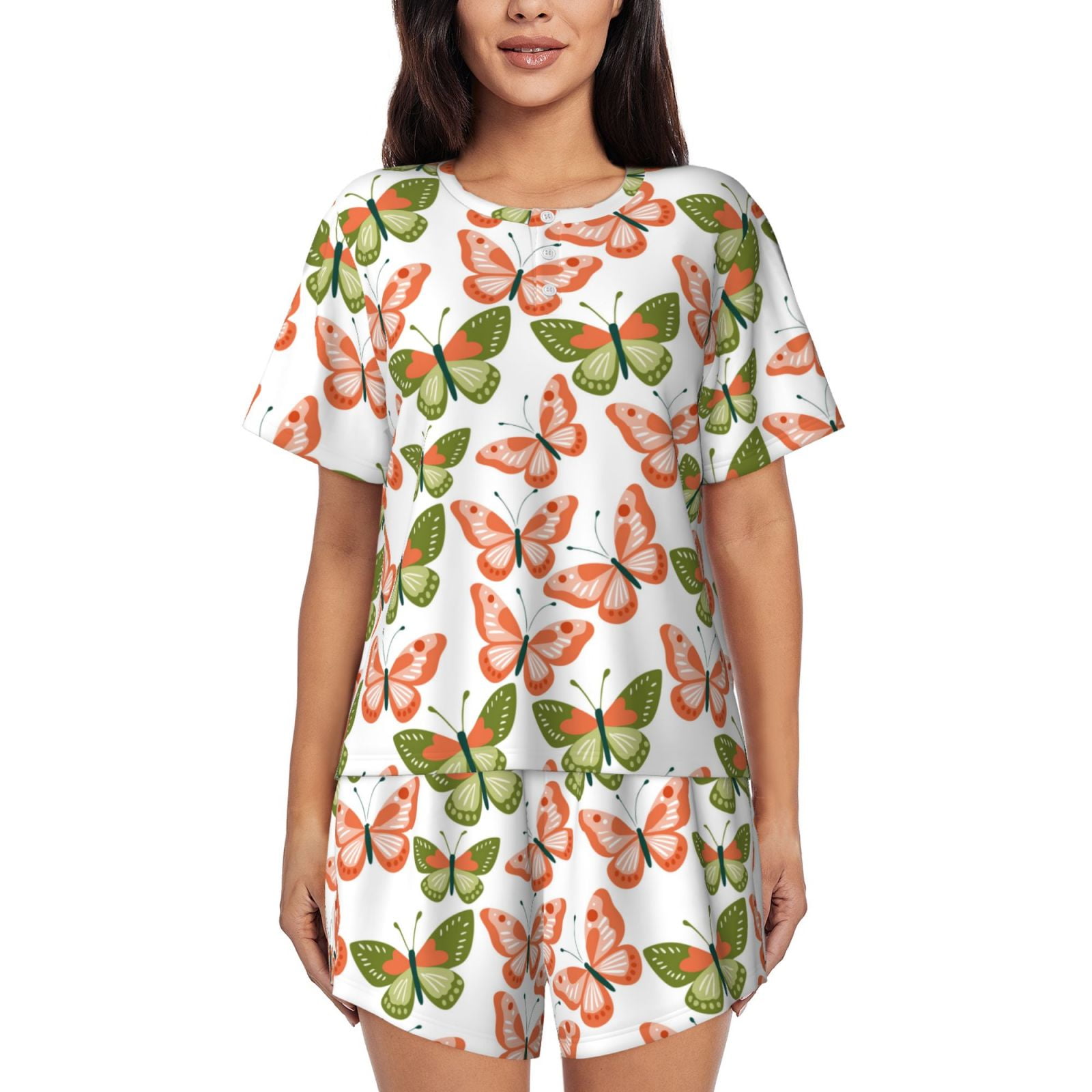 Daiia butterfly Pattern Womens Pajama Sets Short Sleeve Pajamas for ...