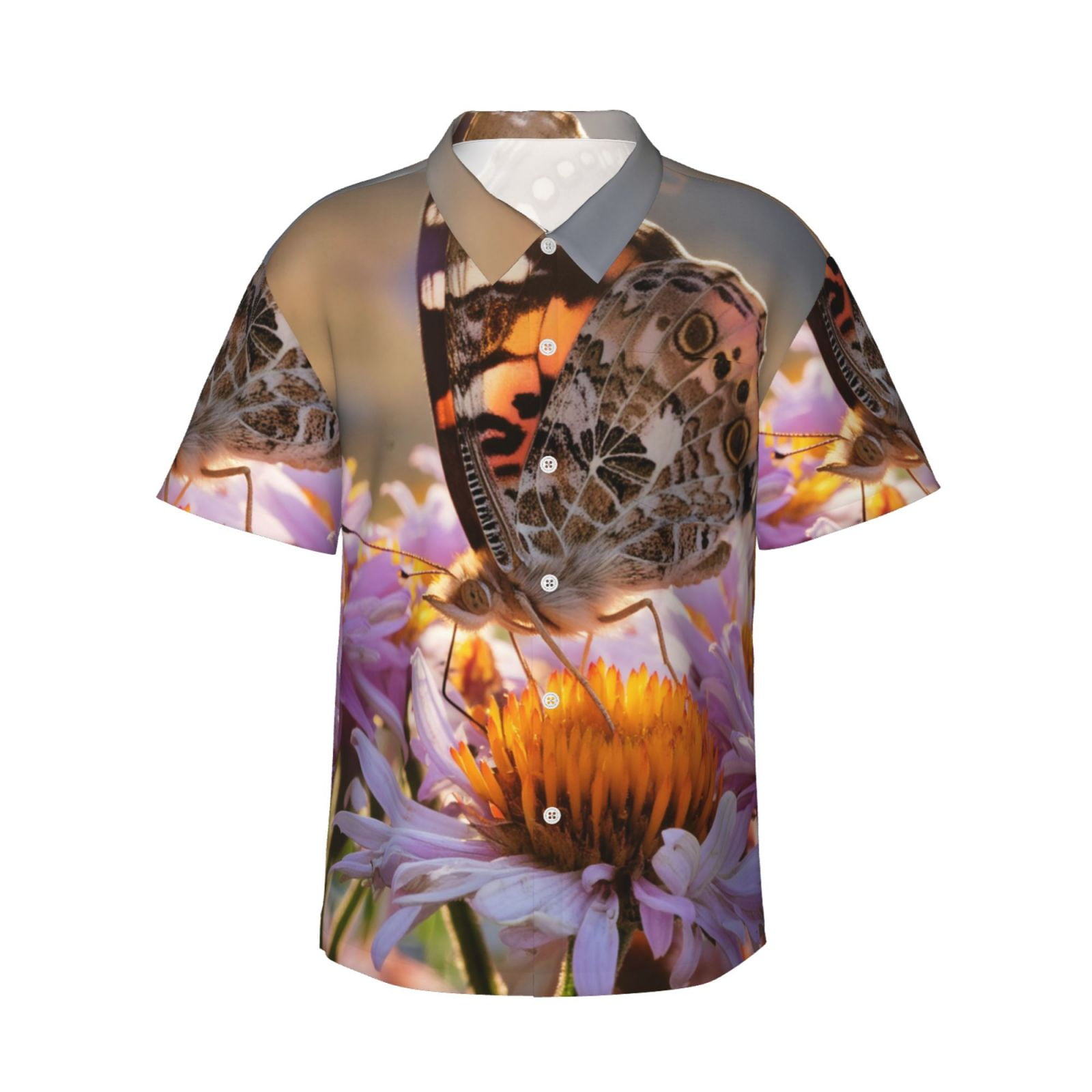 Daiia butterfly Print Hawaiian Shirt for Men Gentle Cotton Regular ...