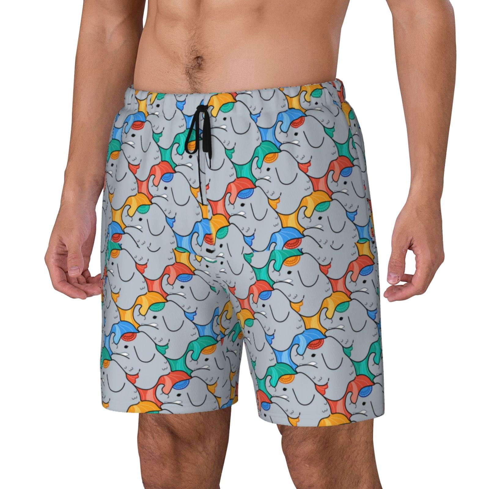 Daiia cartoon Elephant Pattern Mens Swim Trunks Swim Shorts Quick Dry ...