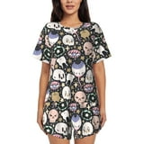 Daiia cartoon cute Skull star Pattern Womens Pajama Sets Short Sleeve ...