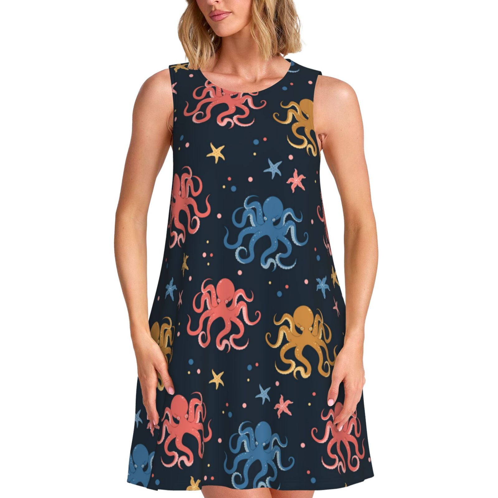 Daiia cartoon doodle octopus Print Women's Dresses 2025 Trendy Short ...