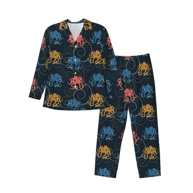 Daiia cartoon doodle octopus for Men's Long-Sleeved Pajama Set – Soft ...