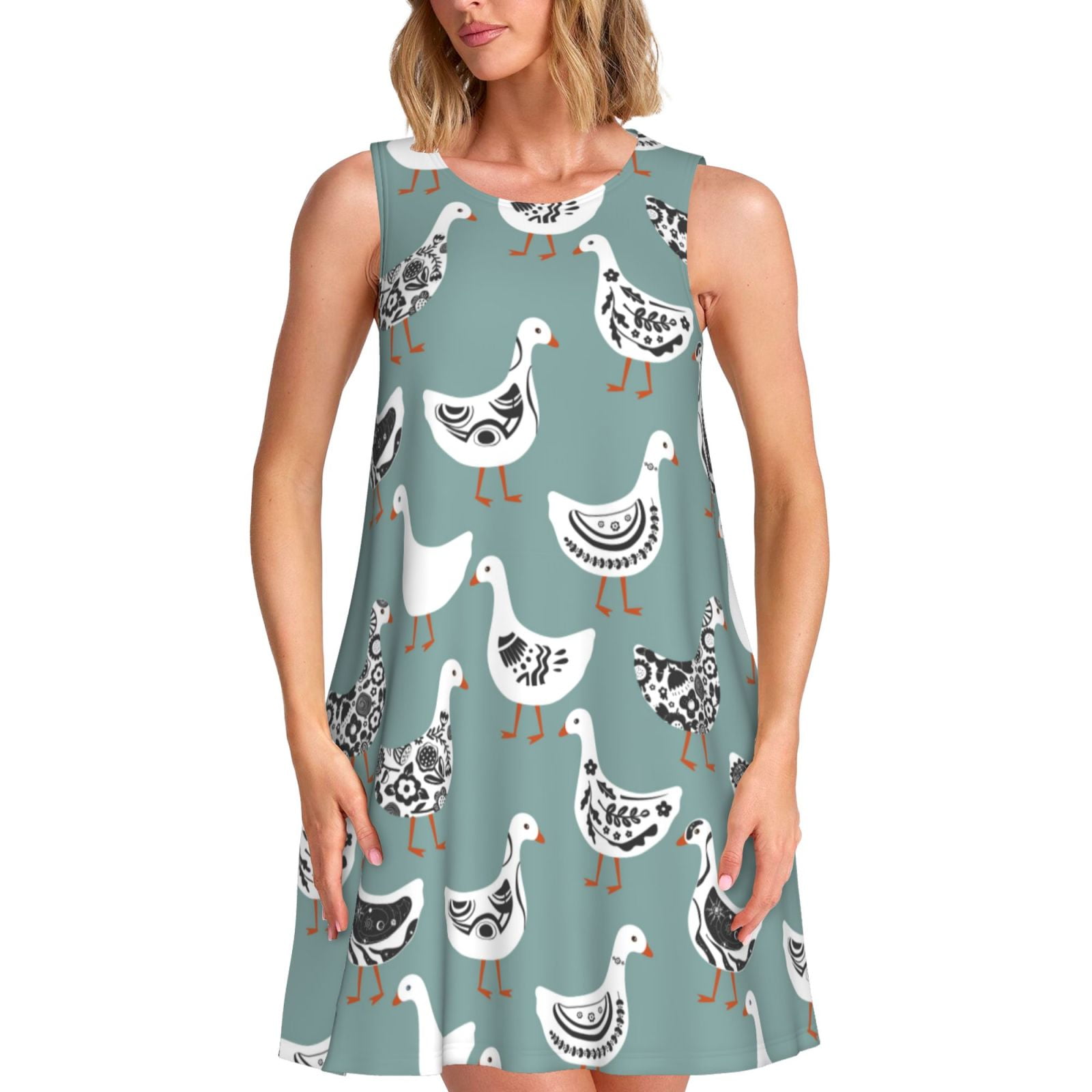 Daiia cartoon geese Print Women's Dresses 2025 Trendy Short sleeve ...