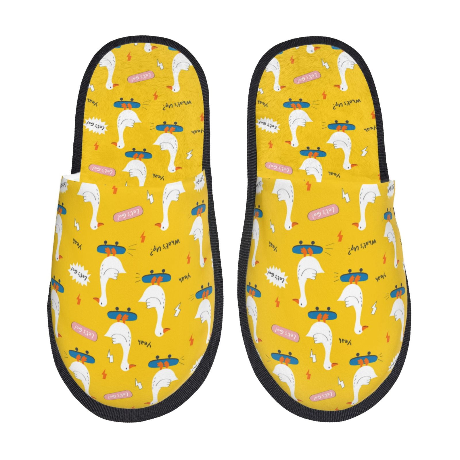 Daiia cartoon goose Pattern Furry Slippers for Women and Men, Soft ...